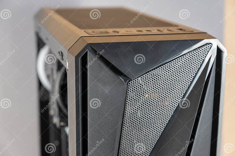 The Front of a Modern Desktop Computer. Black System Unit in a ...