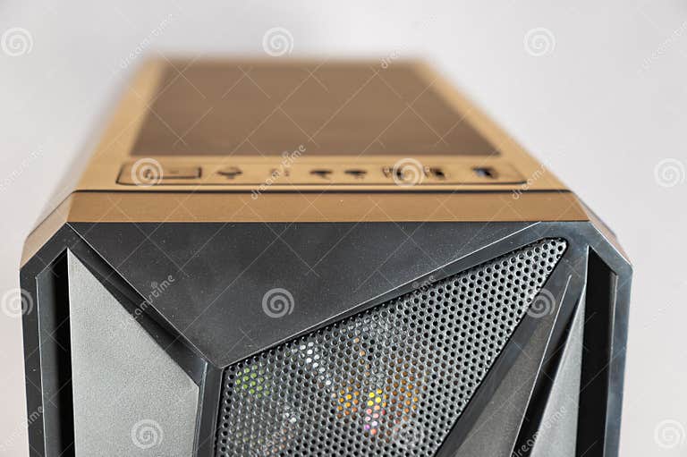 The Front of a Modern Desktop Computer. Black System Unit in a ...