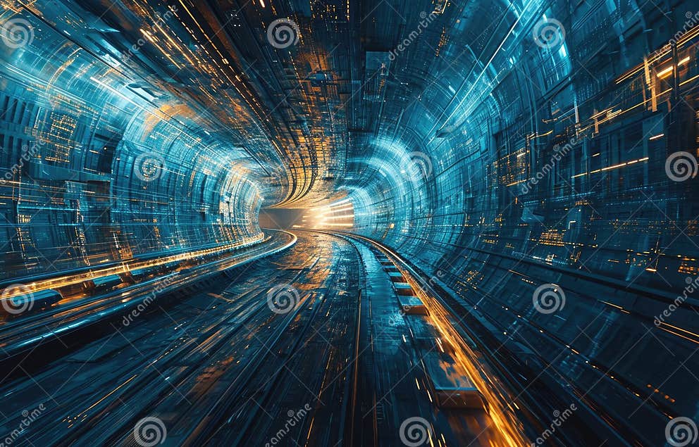 In Front of Moving Train on City Speed in Hyper Loop with Blur Light Stock Illustration ...