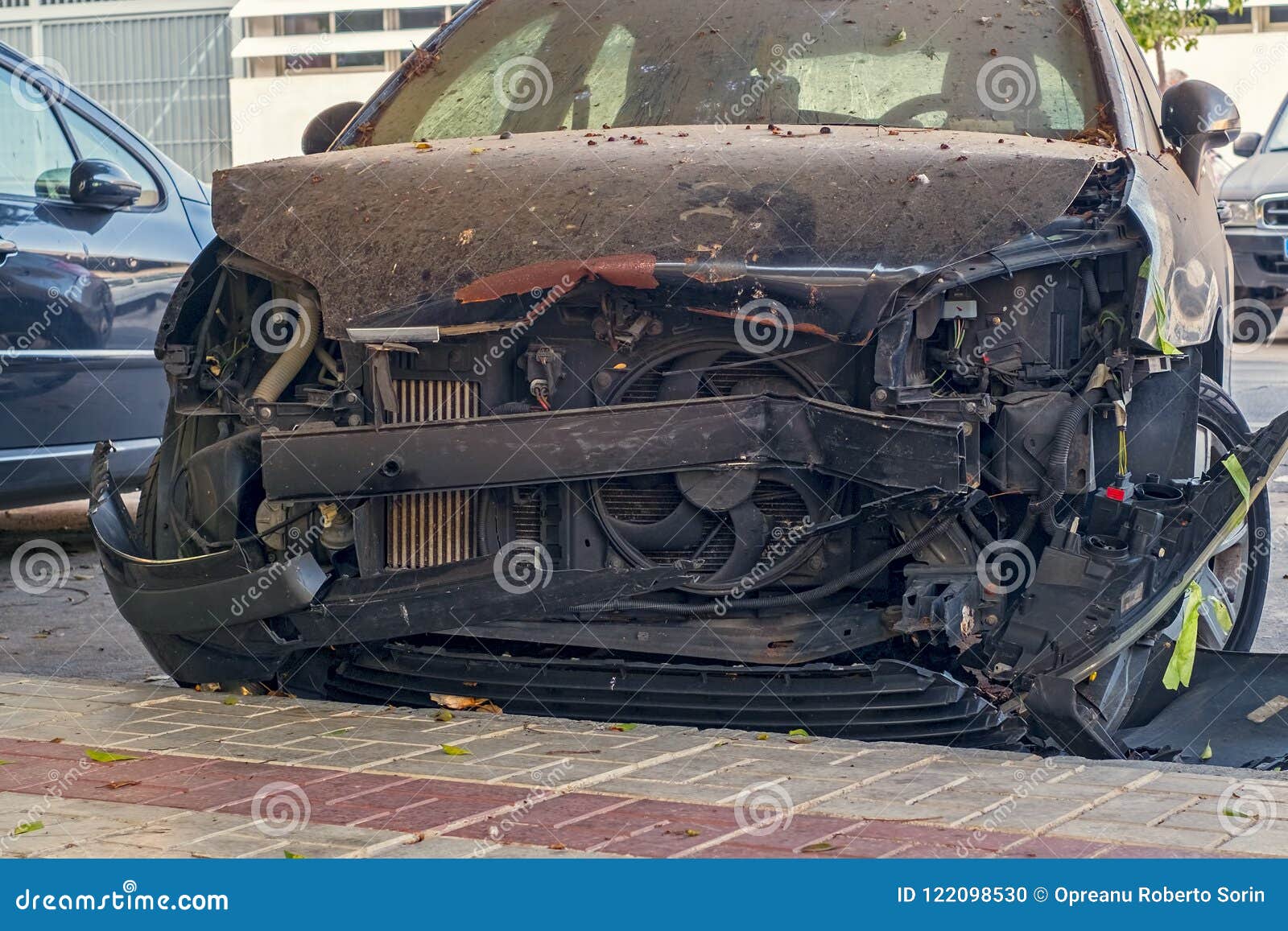 Front of New Car Distorted by Accident Stock Photo - Image of insurance ...