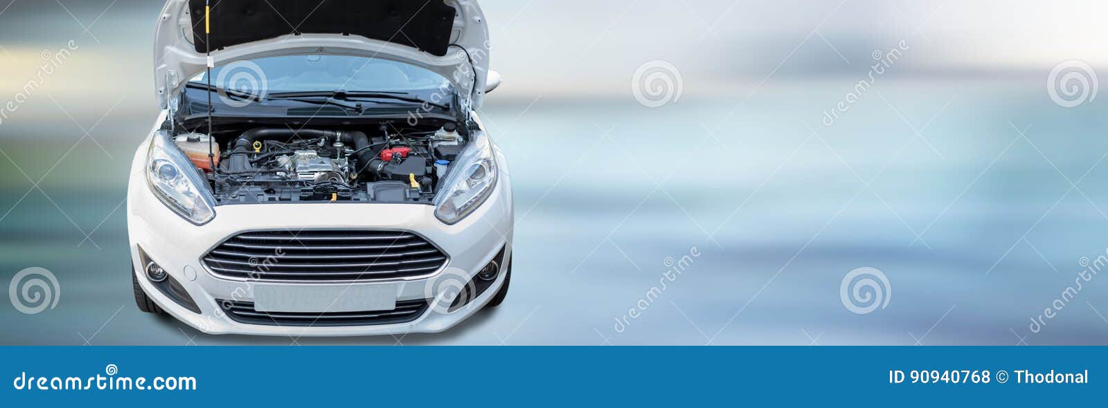 Front of New White Car with Open Motor Hood Stock Photo - Image of ...