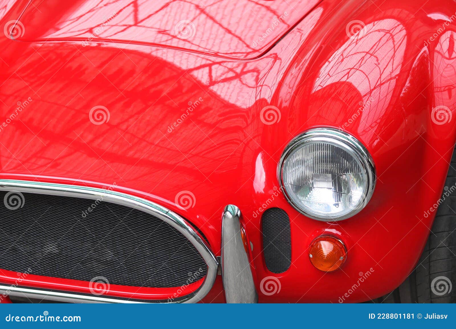 Front of Old Red Car Close Up with Round Headlight Stock Image - Image ...