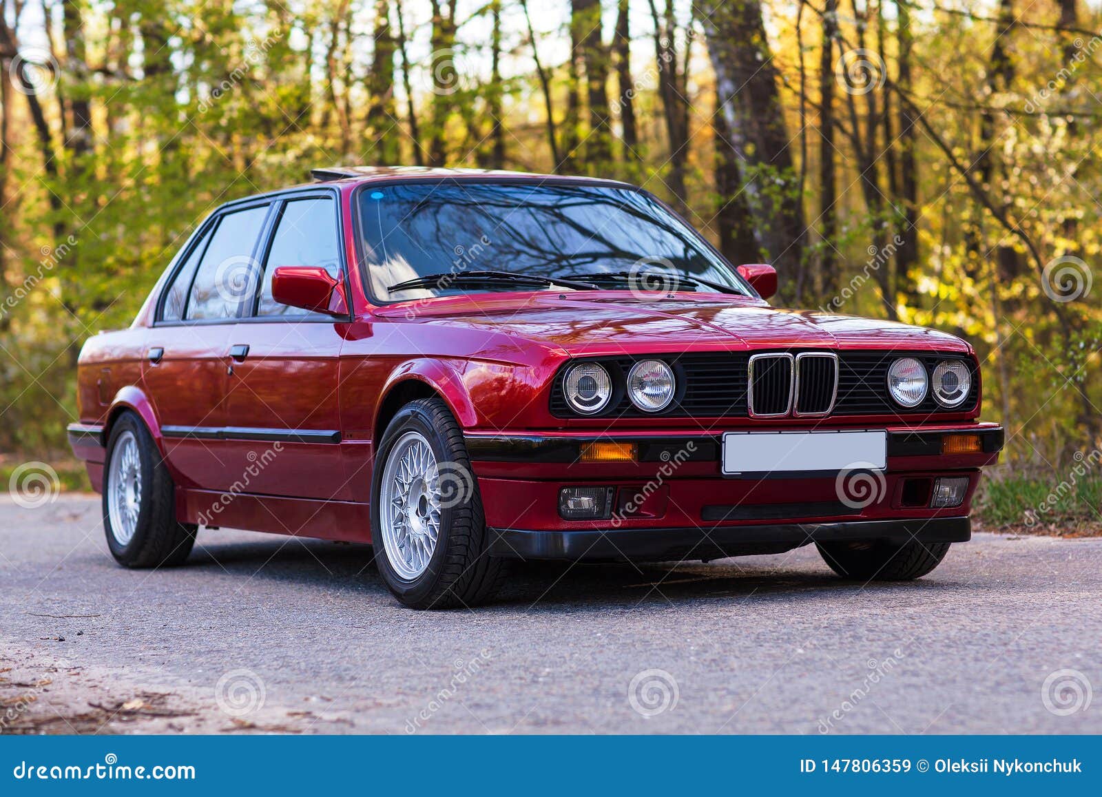 The Front of the Old, Red, German Car that Stands in the Forest Stock ...