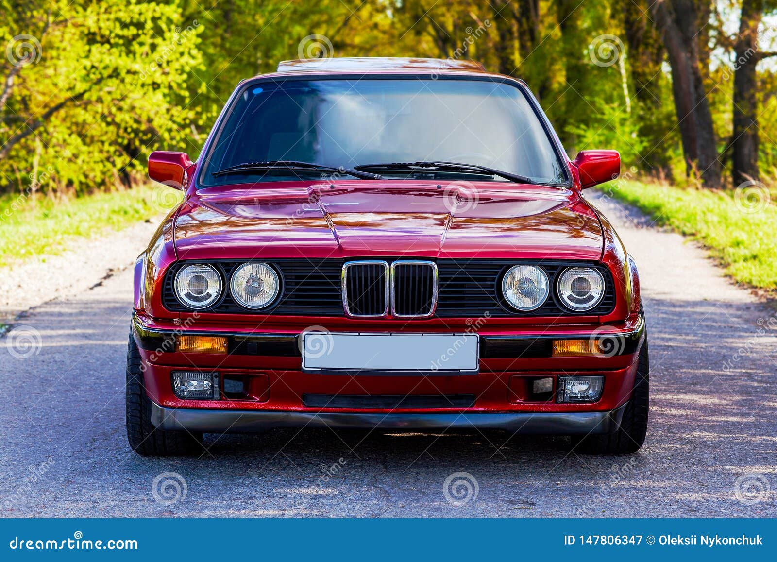 The Front of the Old, Red, German Car that Stands in the Forest Stock ...