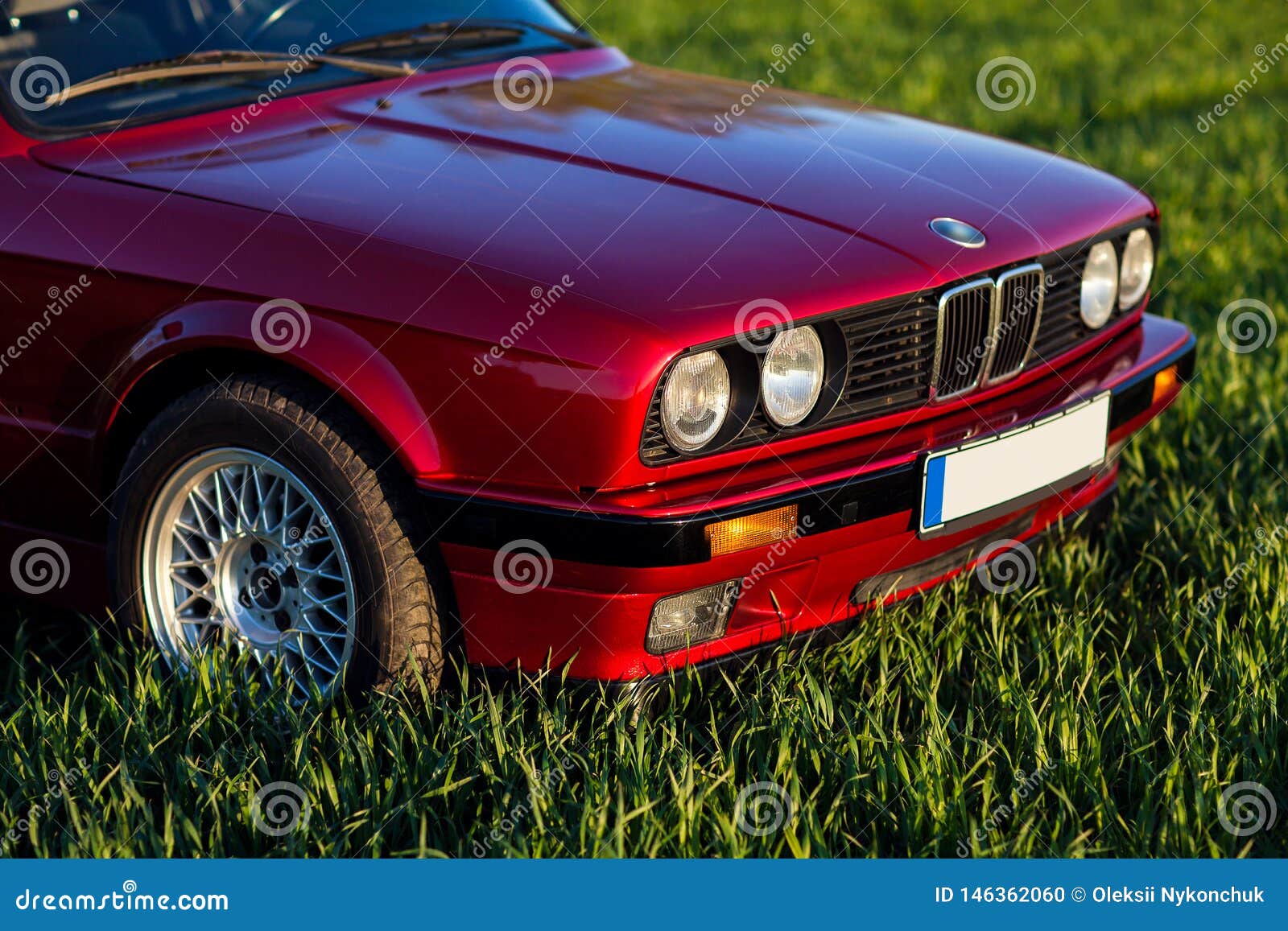 The Front of the Old, Red, German Car that Stands on the Grass Stock ...