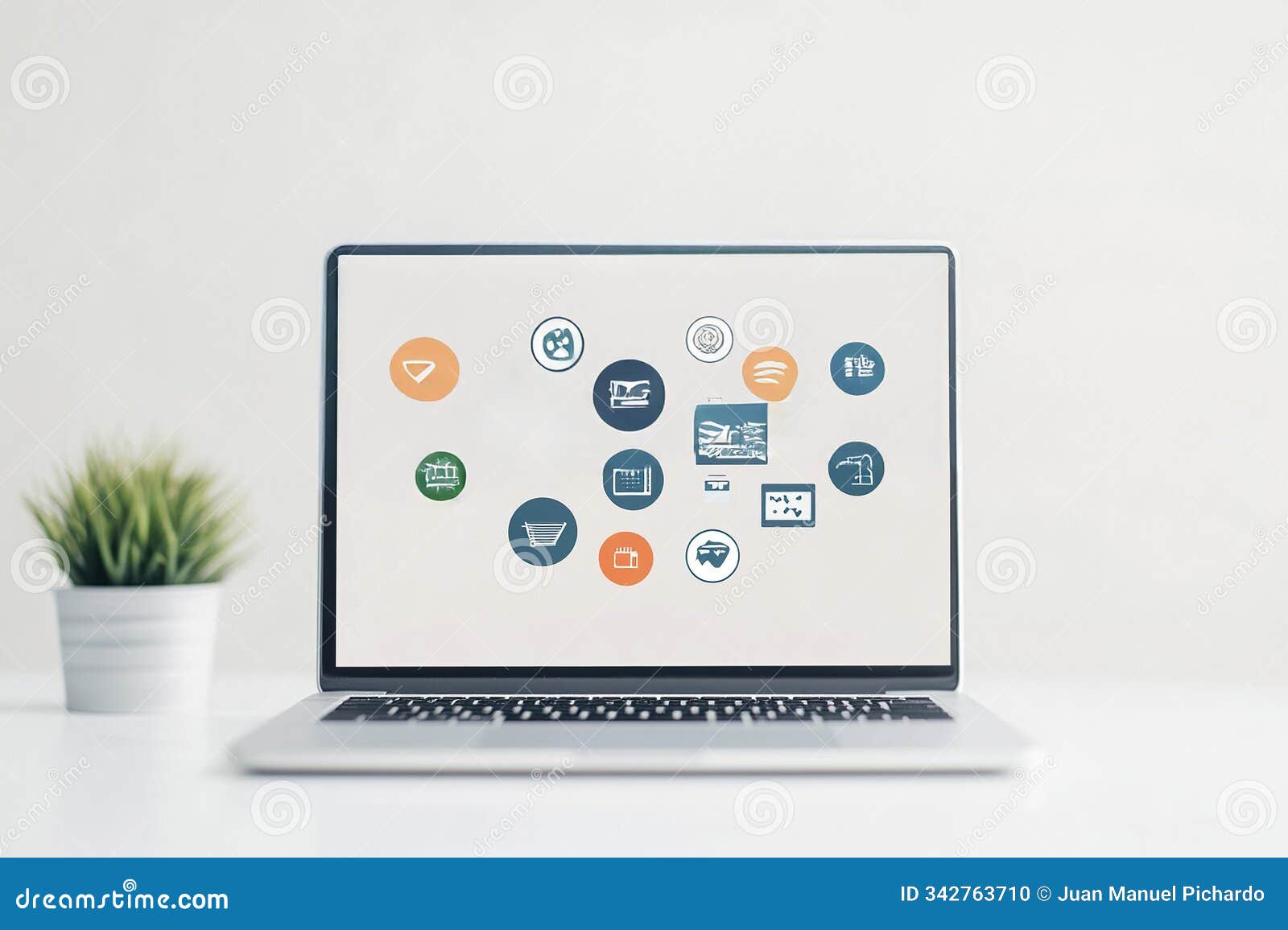 Front and Open Computer with Icons , Representing the Digital World and ...