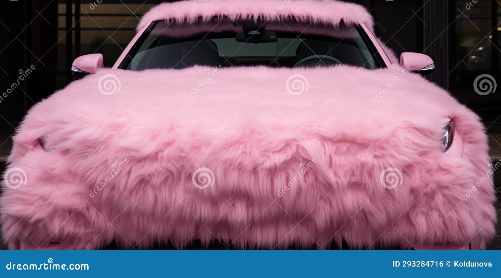 Front Panel of the Car is Covered with Pink Fur , Concept of ...