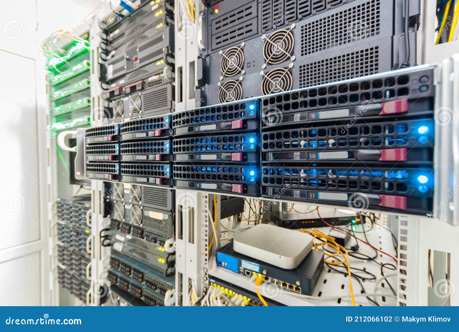 Front Panel of Central Data Server. Powerful Computing Equipment Works ...