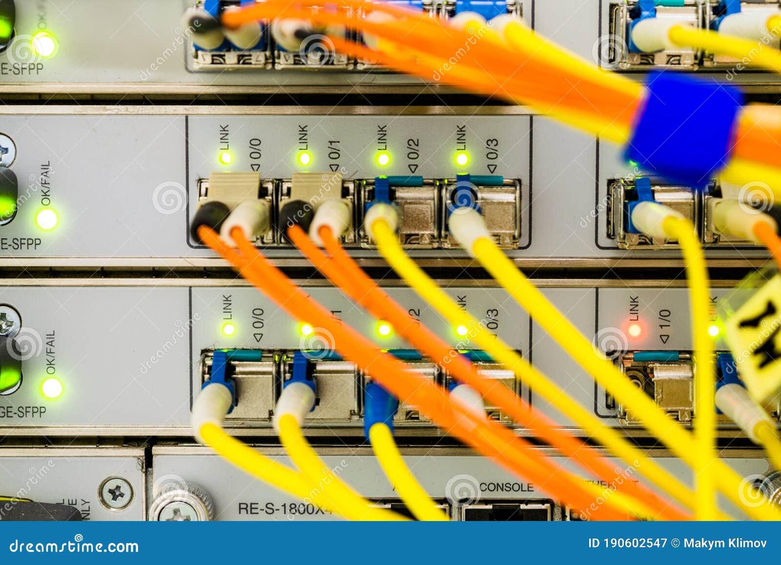 Front Panel of the Central Router. Optical Links of a Powerful Internet ...