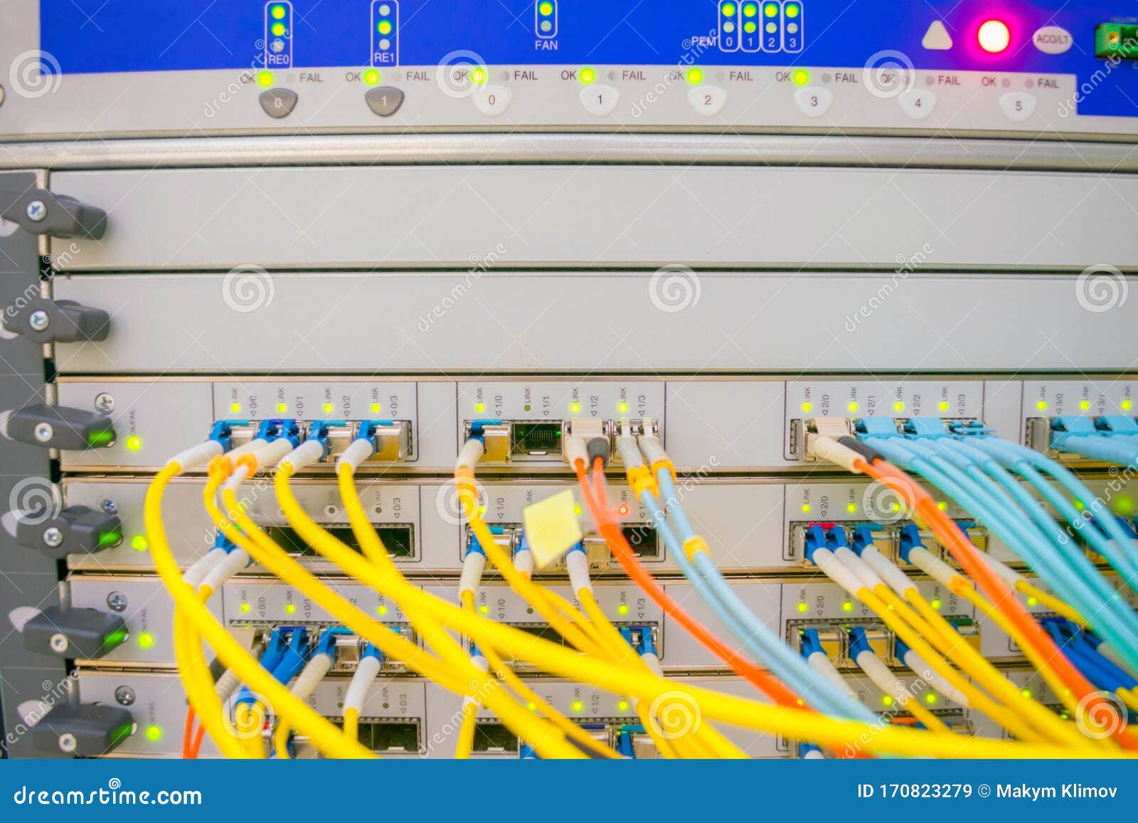 Front Panel of the Central Router with a Set of Optical Links is in the ...