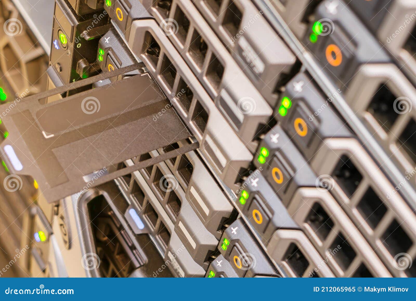 Front Panel of the Network Router. Array of Database Servers with Many ...