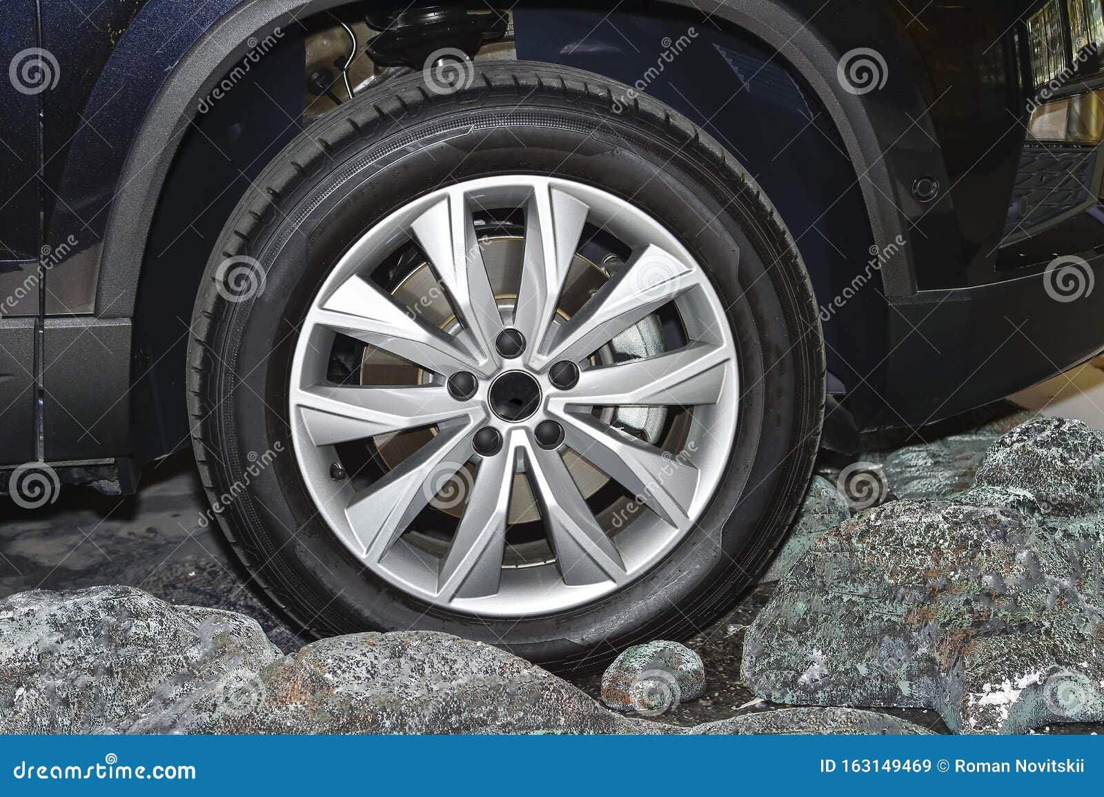 The Front Part of the Black Car, the Wheel. Side View Stock Image ...