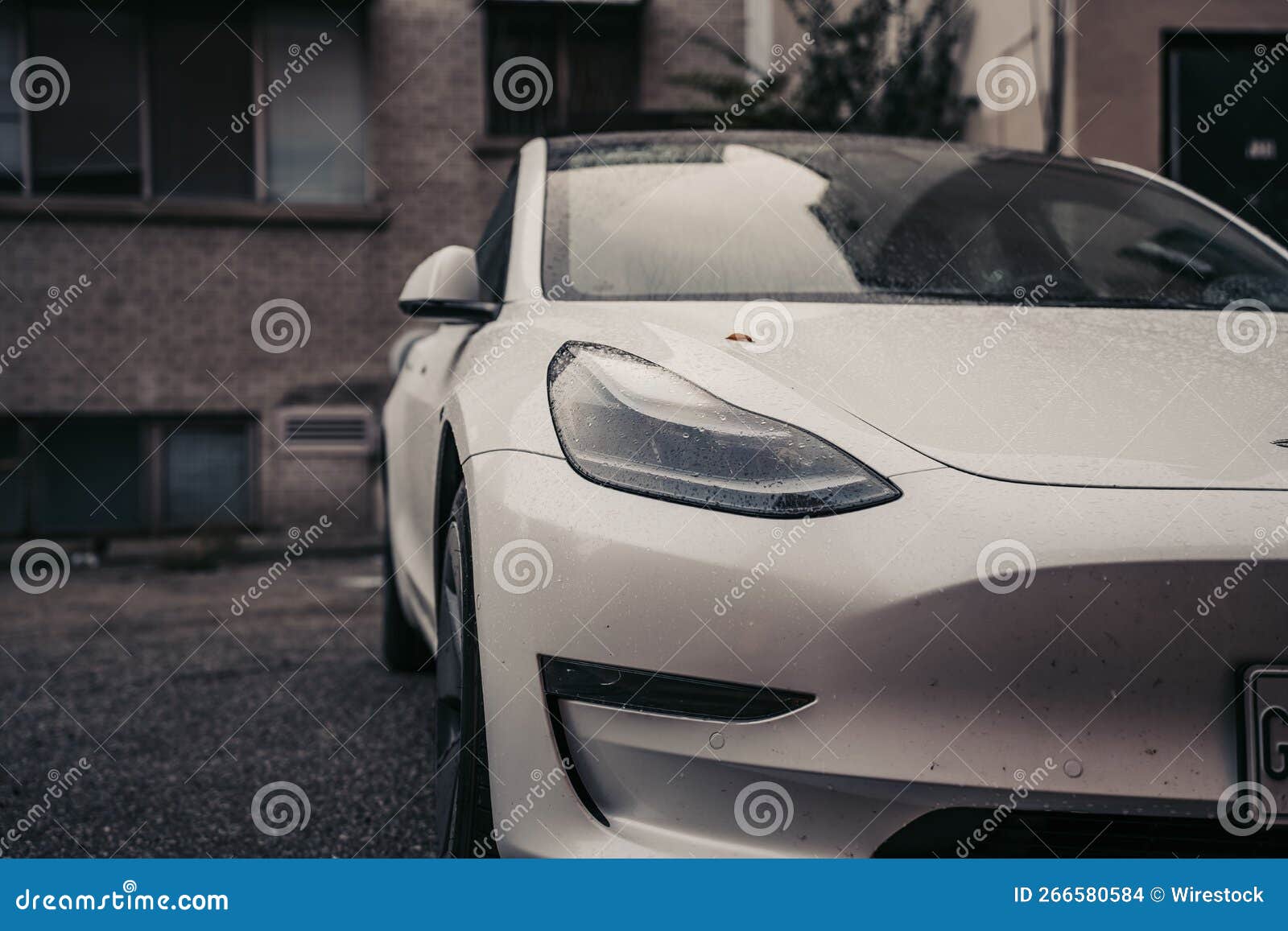 Front Part of a White Car in the Rain. Stock Photo - Image of transport ...
