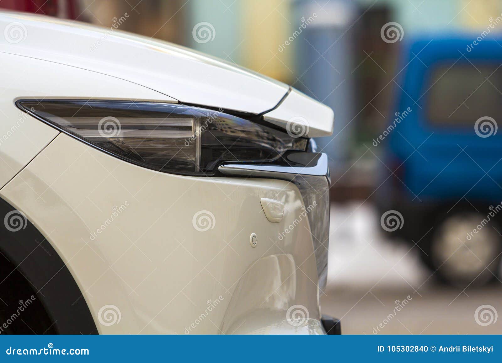 Front Part of White Modern Car Close Up Stock Photo - Image of road ...