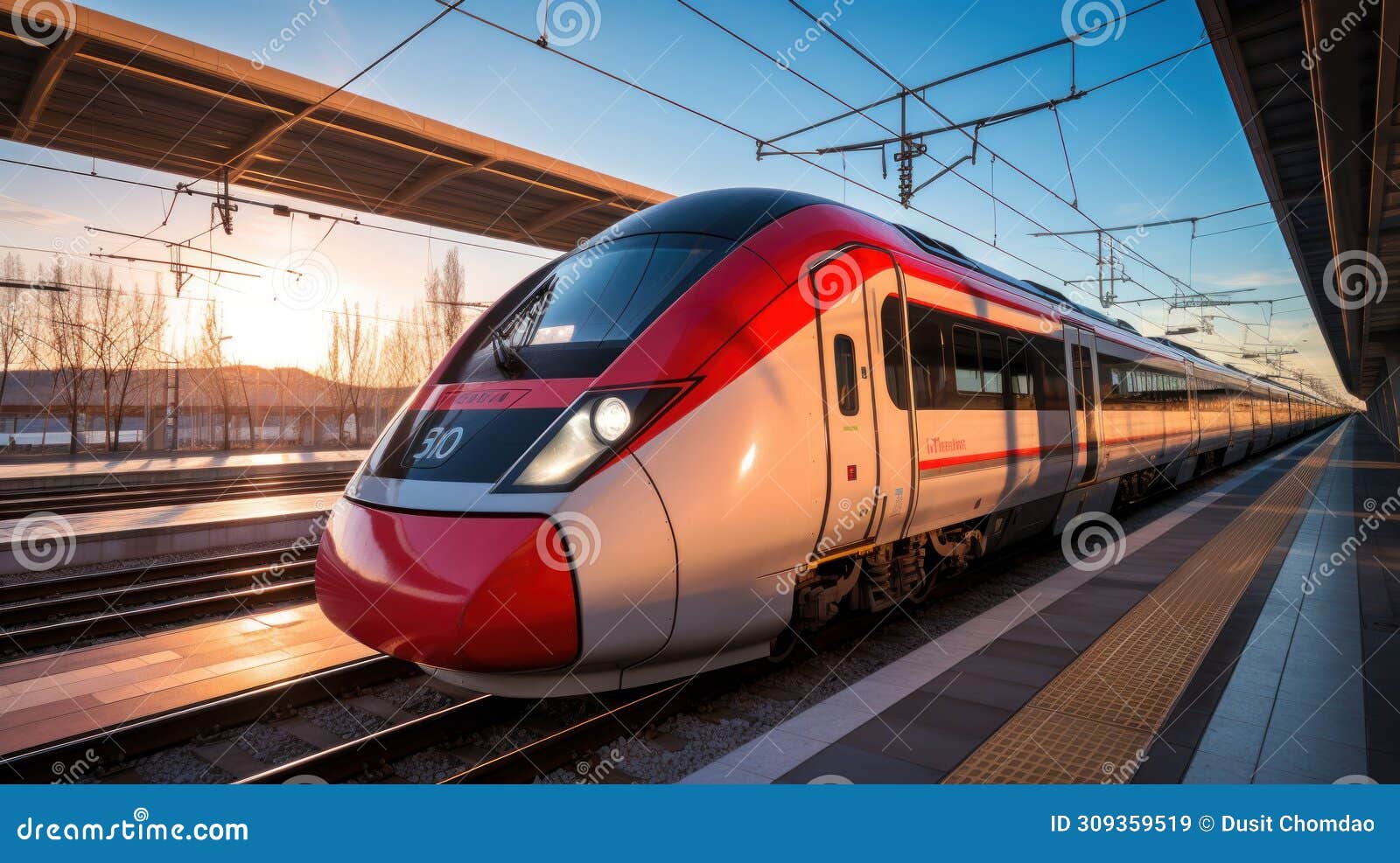 Front Perspective of a High-speed Train Approaching a Station, Natural ...