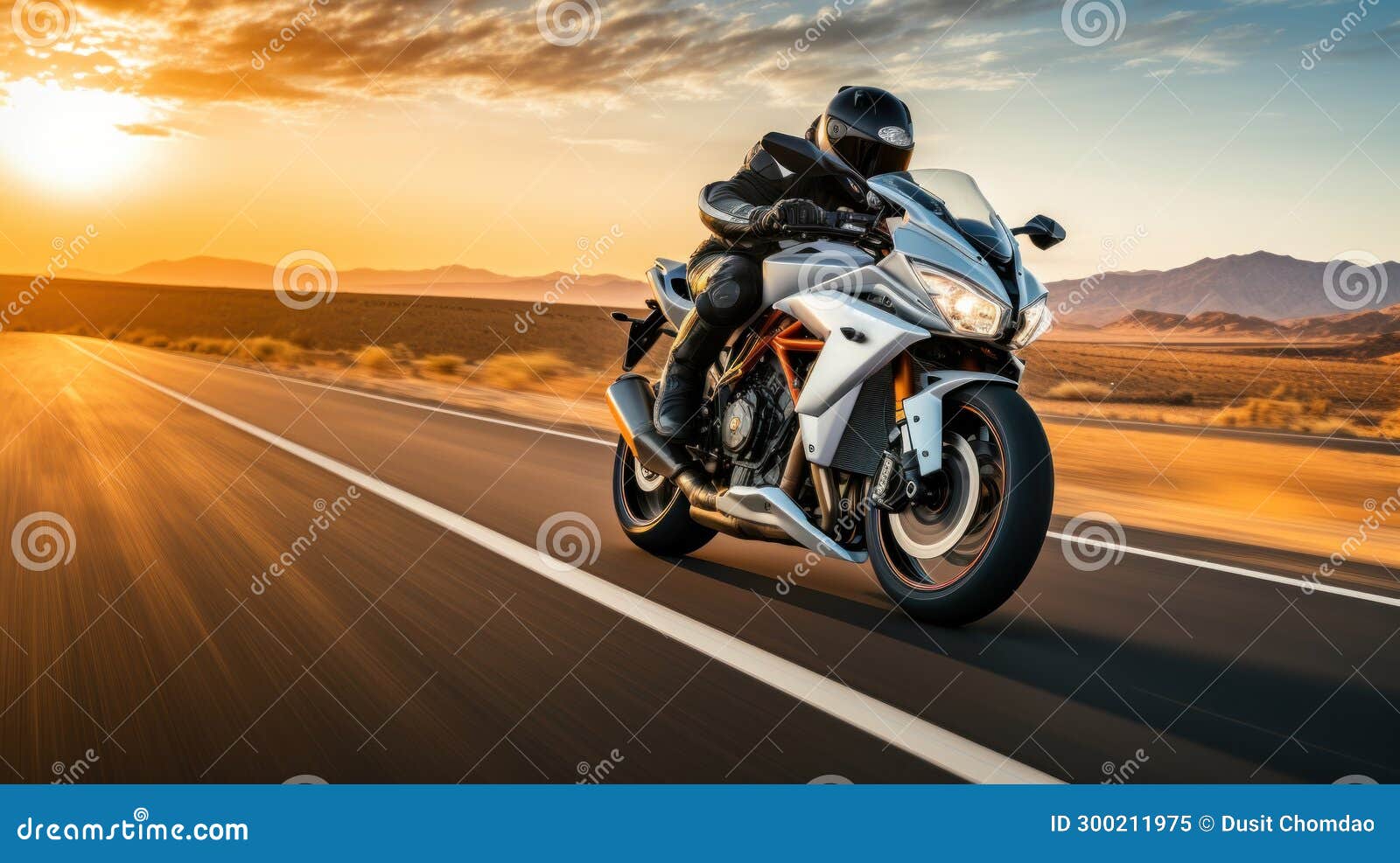 Front Perspective of a Powerful Motorcycle on an Open Road. Generative ...