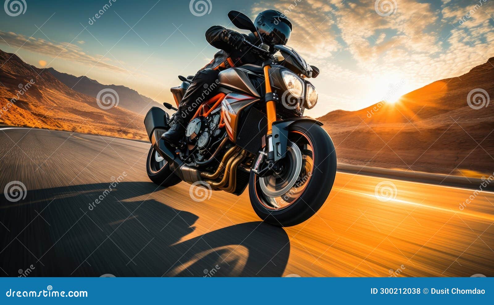Front Perspective of a Powerful Motorcycle on an Open Road. Generative ...
