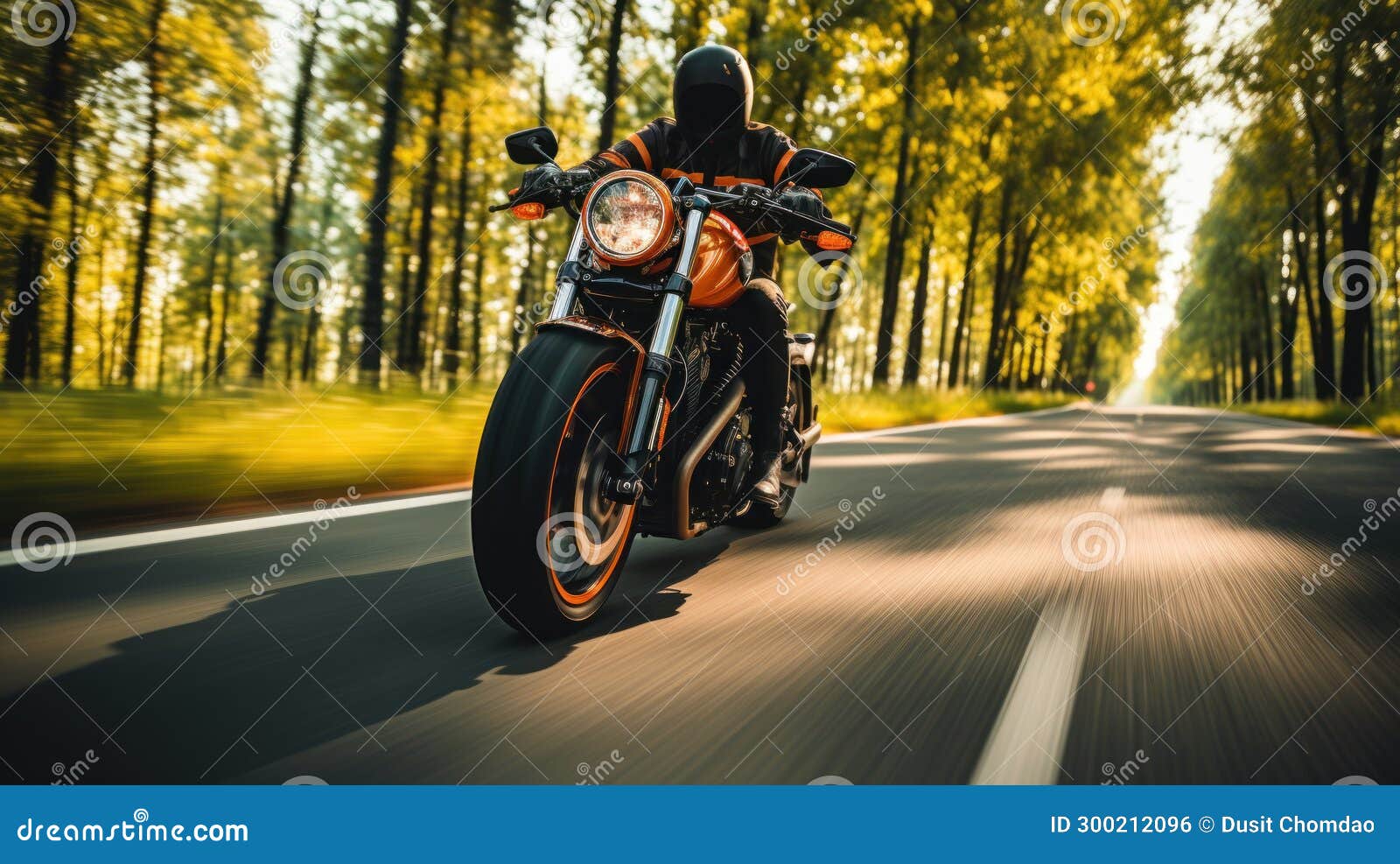 Front Perspective of a Powerful Motorcycle on an Open Road. Generative ...