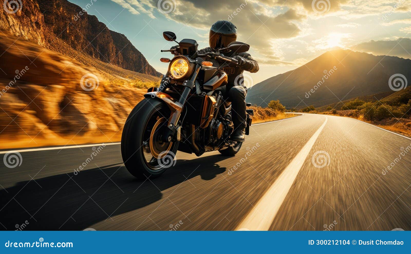 Front Perspective of a Powerful Motorcycle on an Open Road. Generative ...