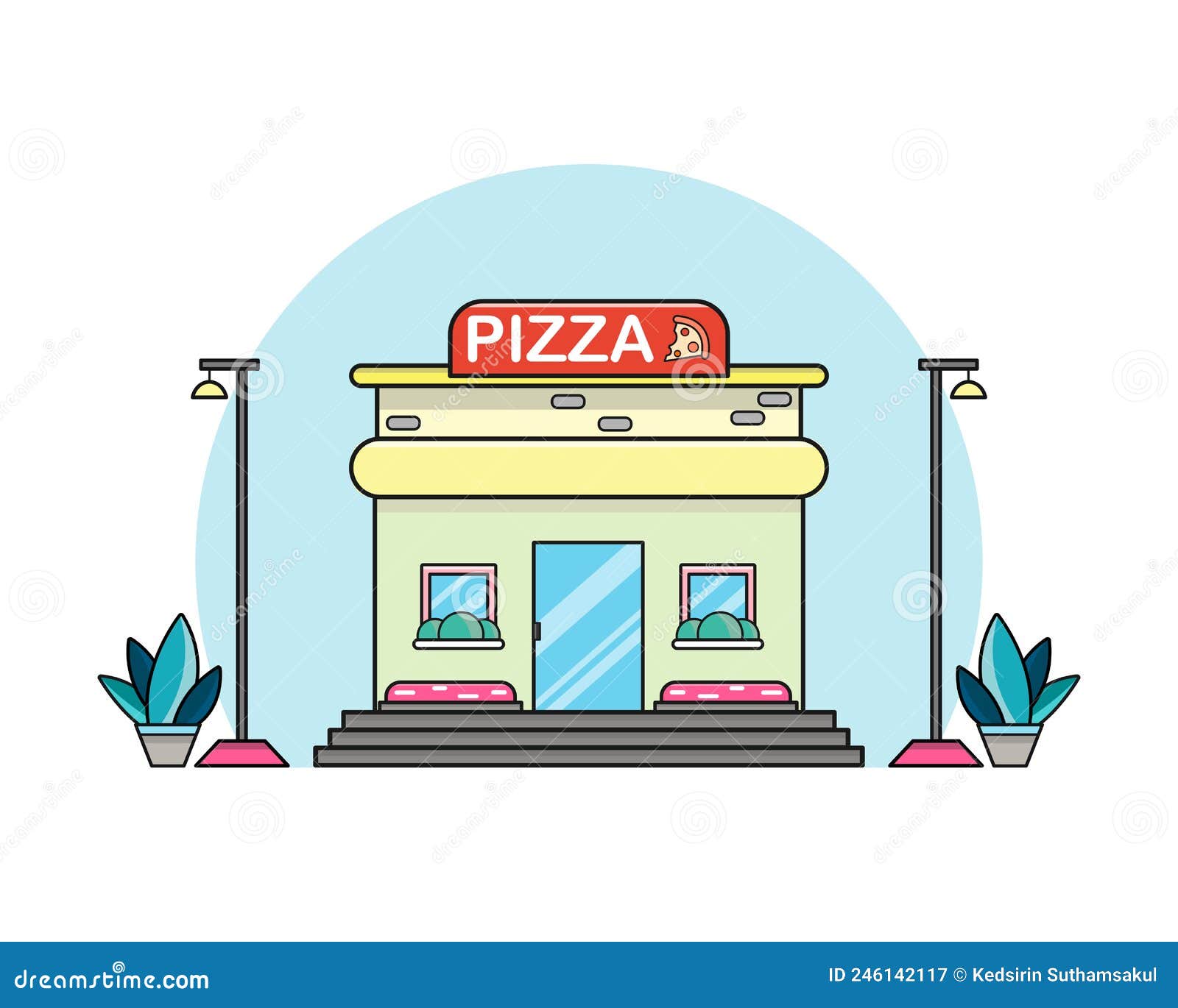Front of Pizza Shop Flat Design Vector Stock Vector - Illustration of ...