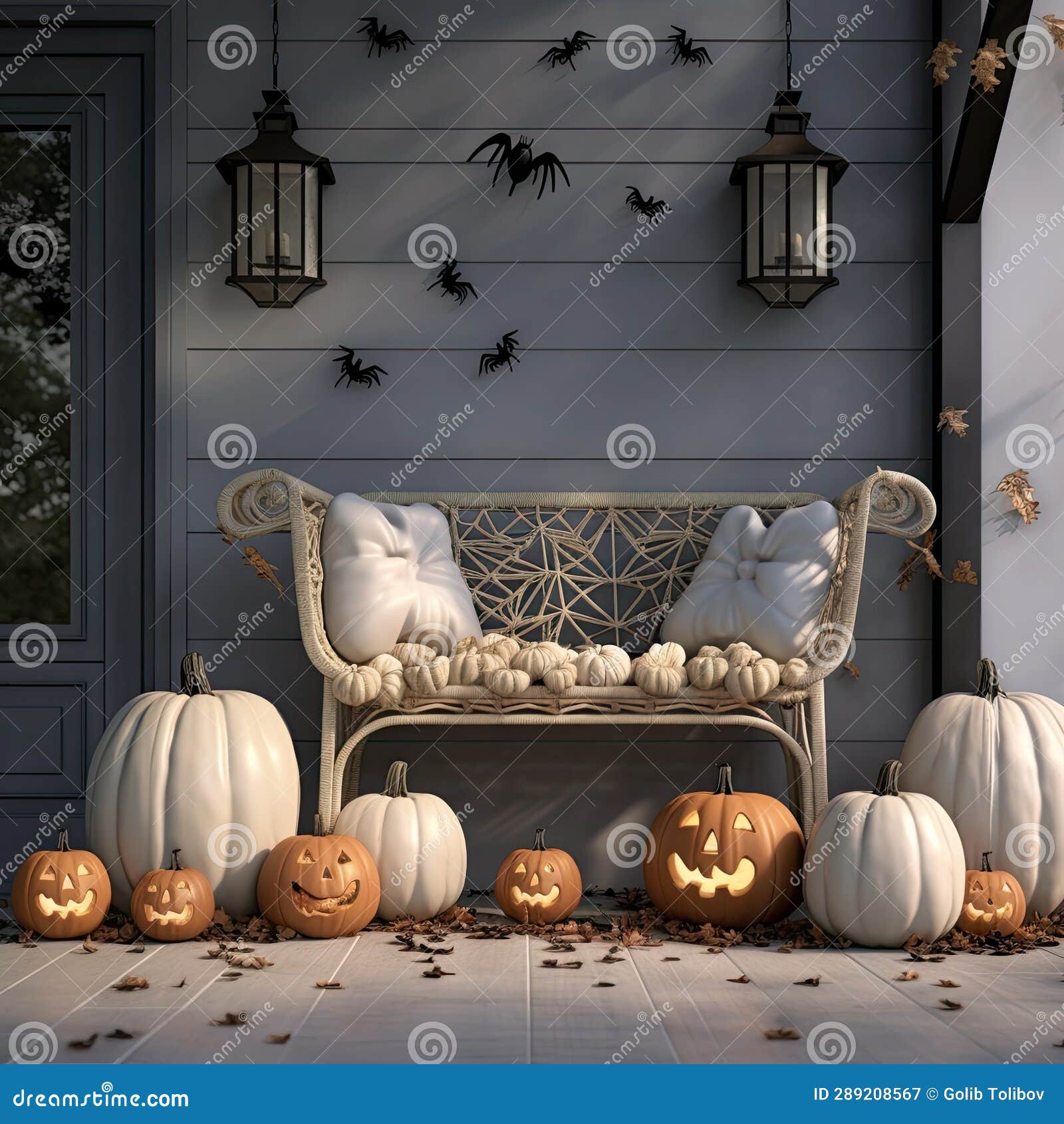 The Front Porch with Pumpkins and a Bench Stock Illustration ...