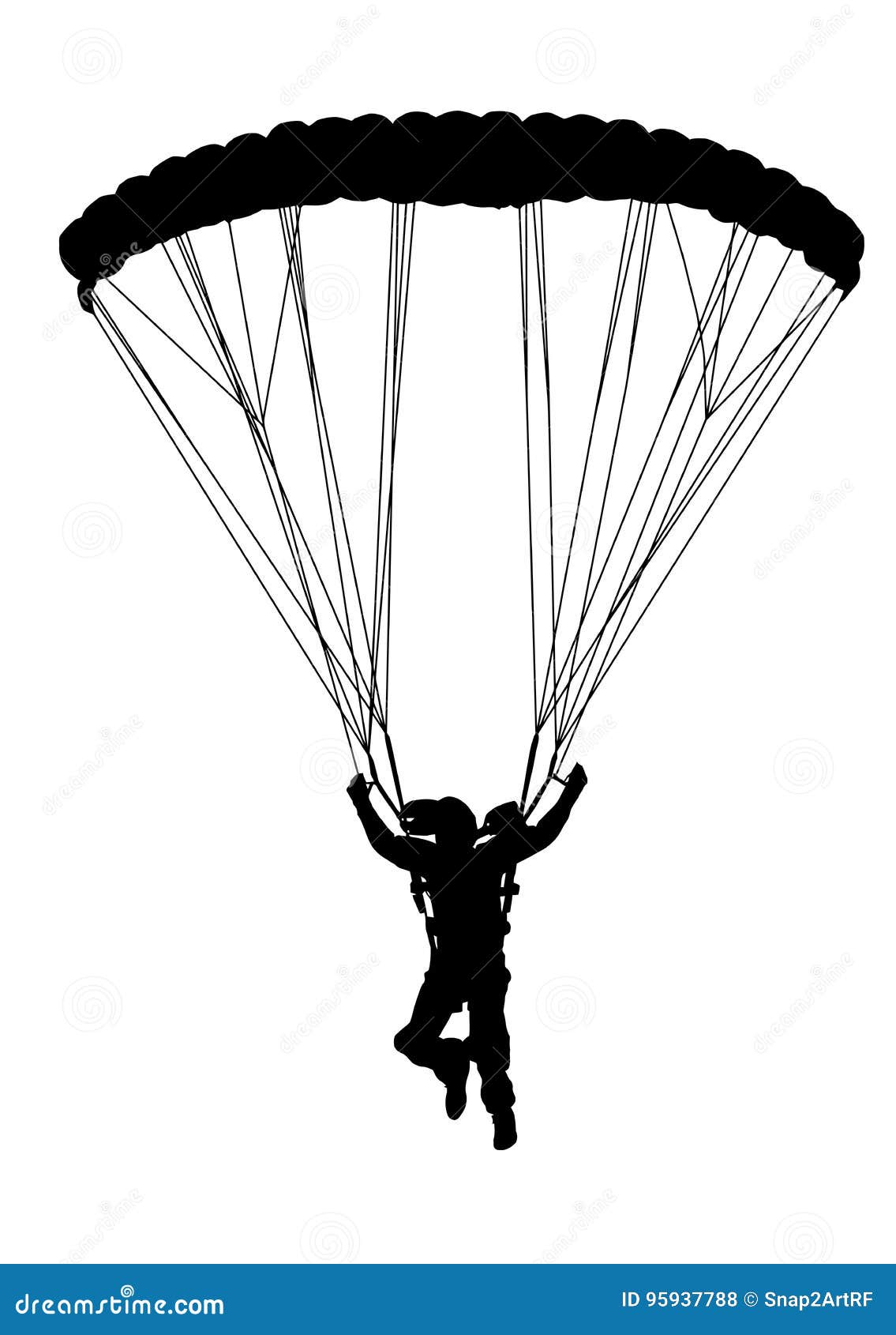 Front Profile Silhouette of Sky Diver with Open Parachute Stock Vector ...