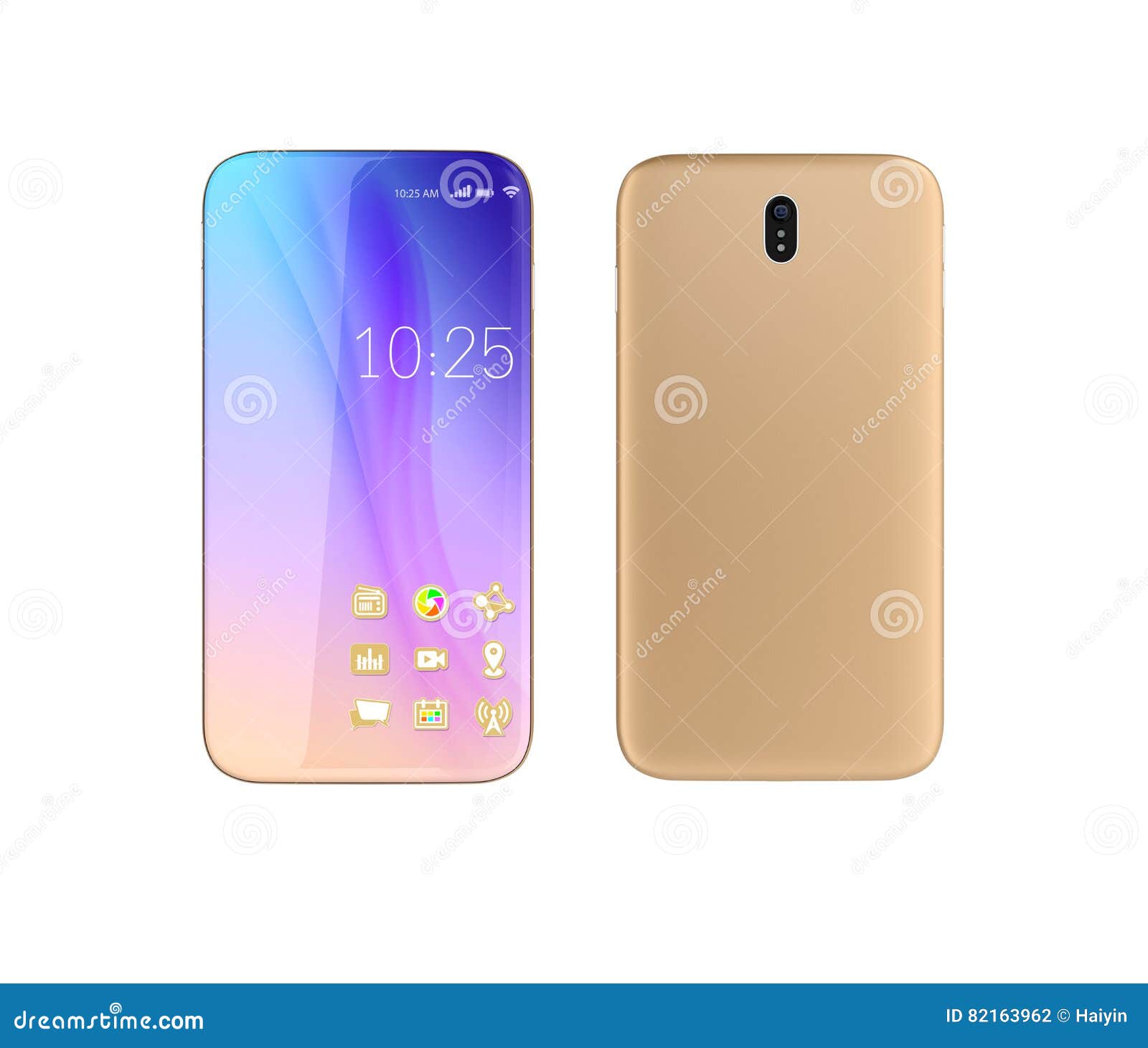 Front and Rear View of Full Screen Smartphones Isolated on White ...