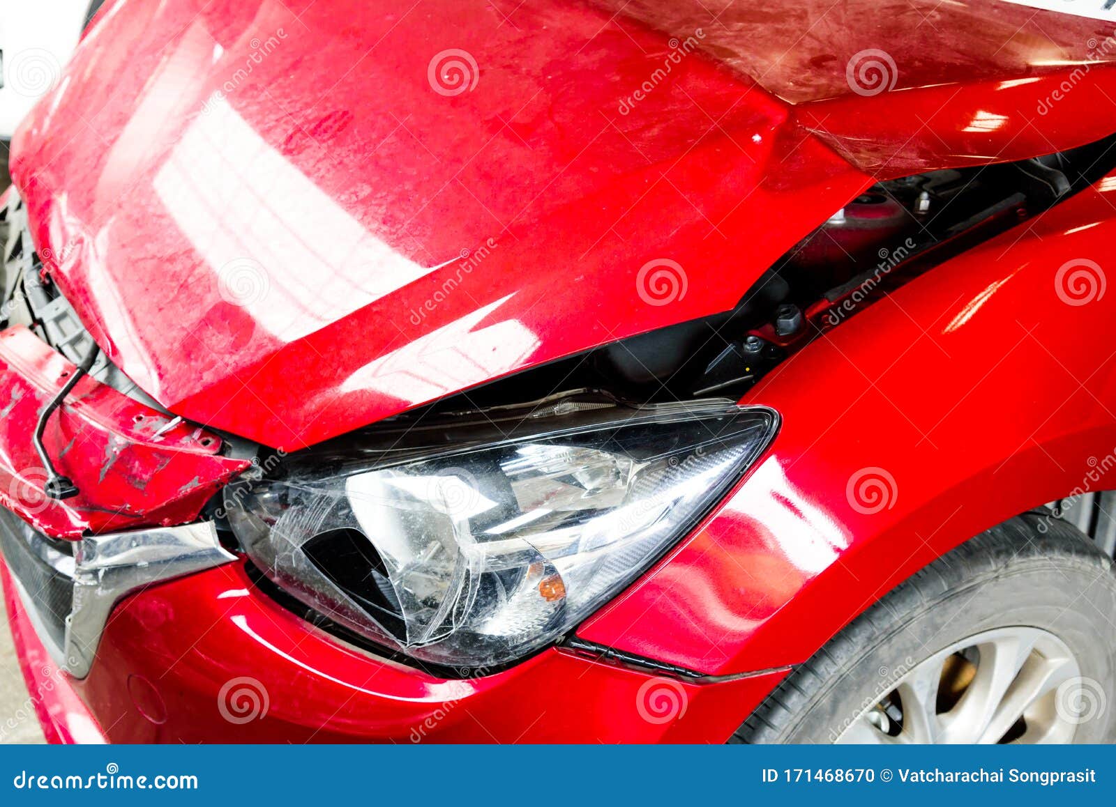 Front of Red Car Get Accident Hit the Damage until Crash Stock Photo ...