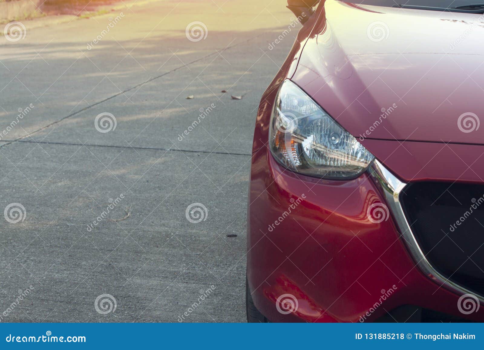 Front of red car parking. stock photo. Image of nature - 131885218