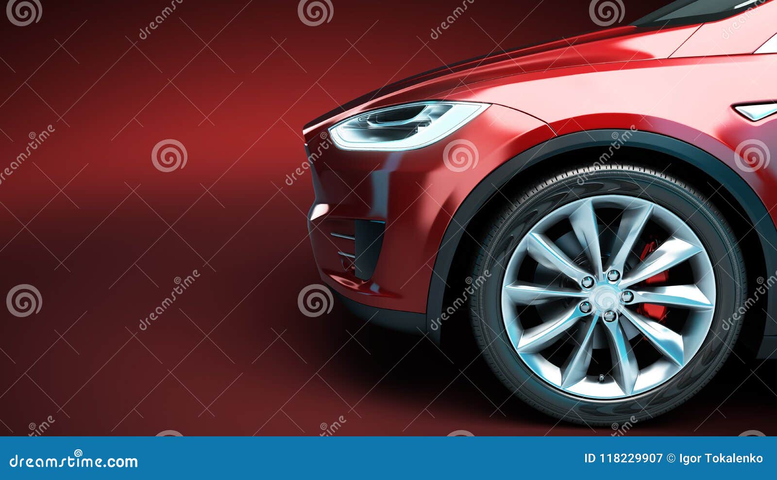Front of the Red Car Side View 3d Render on Red Gradient Stock ...