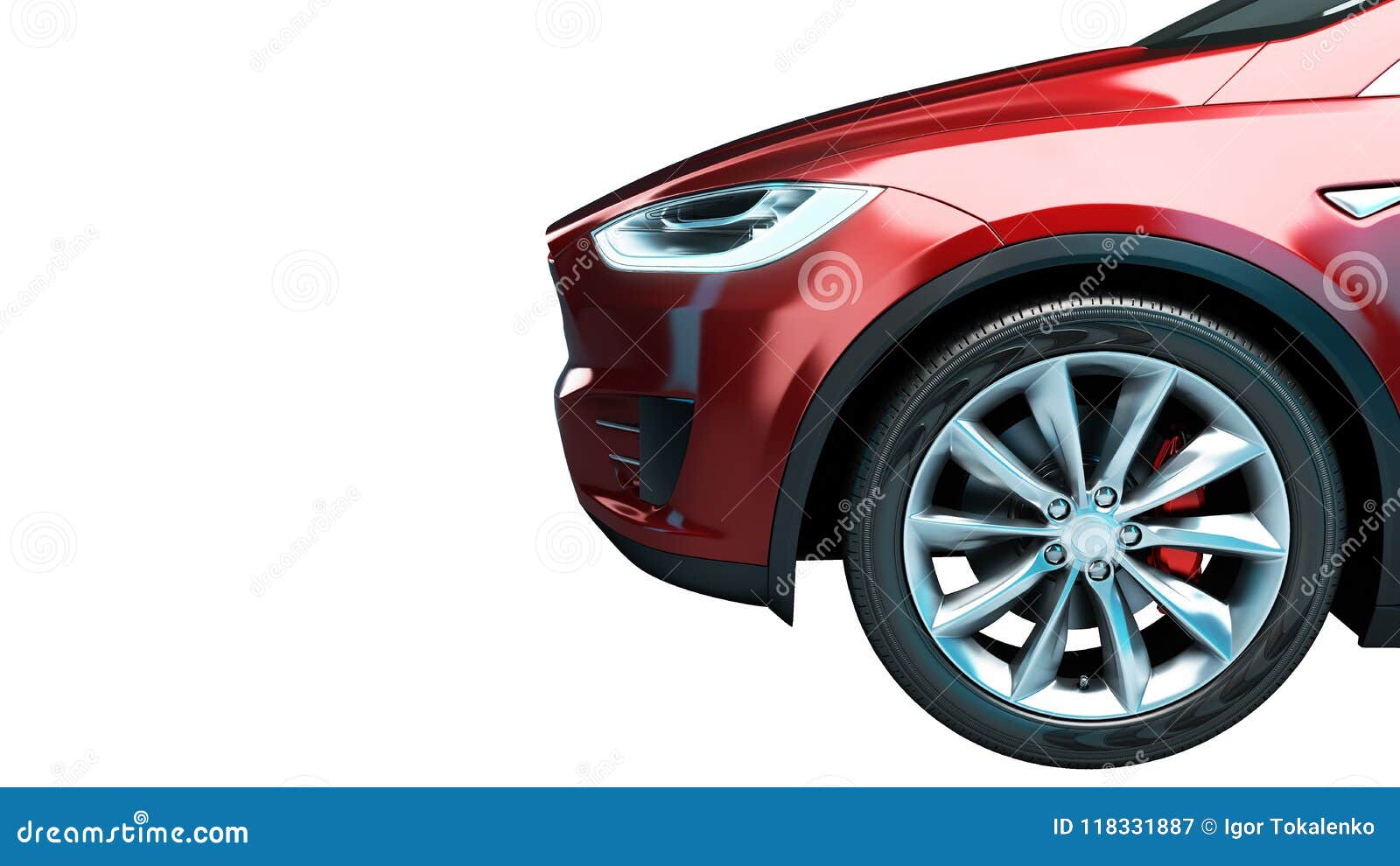 Front of the Red Car Side View 3d Render on White No Shadow Stock ...