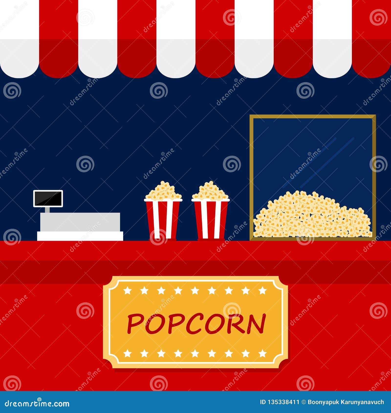 Front of red popcorn shop stock vector. Illustration of film - 135338411