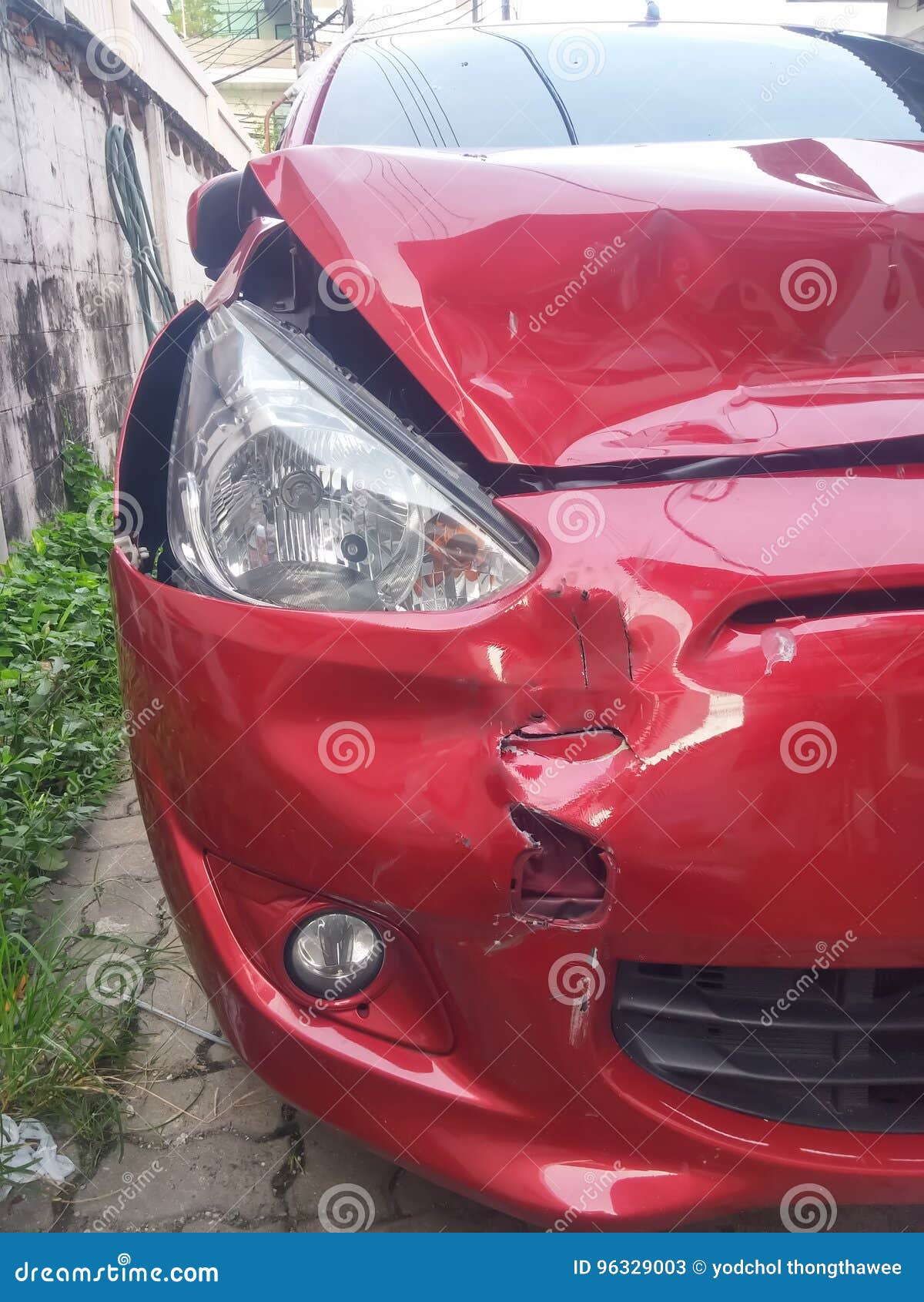 Front Right Red Car Accident Stock Image - Image of right, accident ...