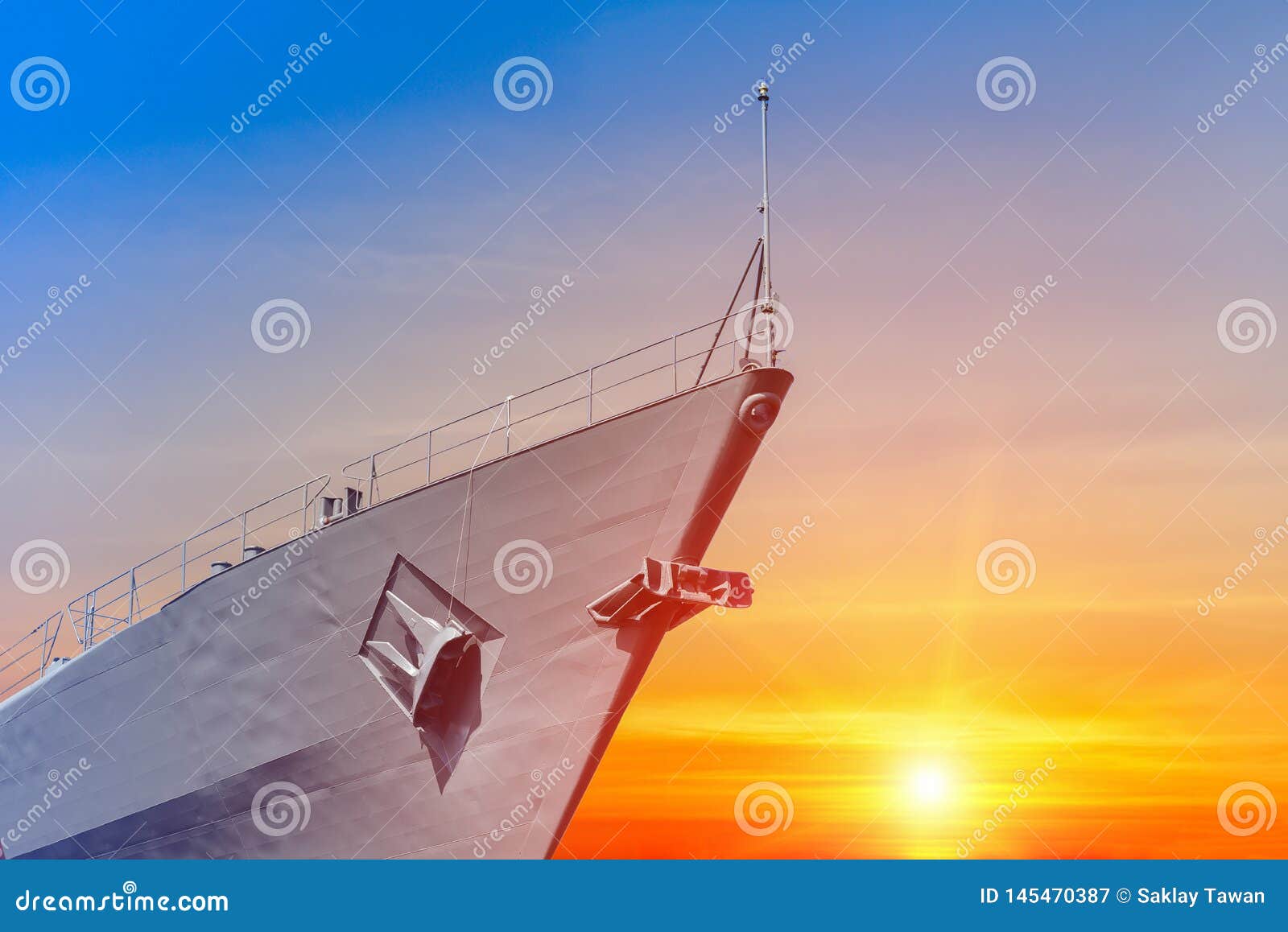 Front of Ship with Mast and Anchor Hanging from Forecastle Deck on ...