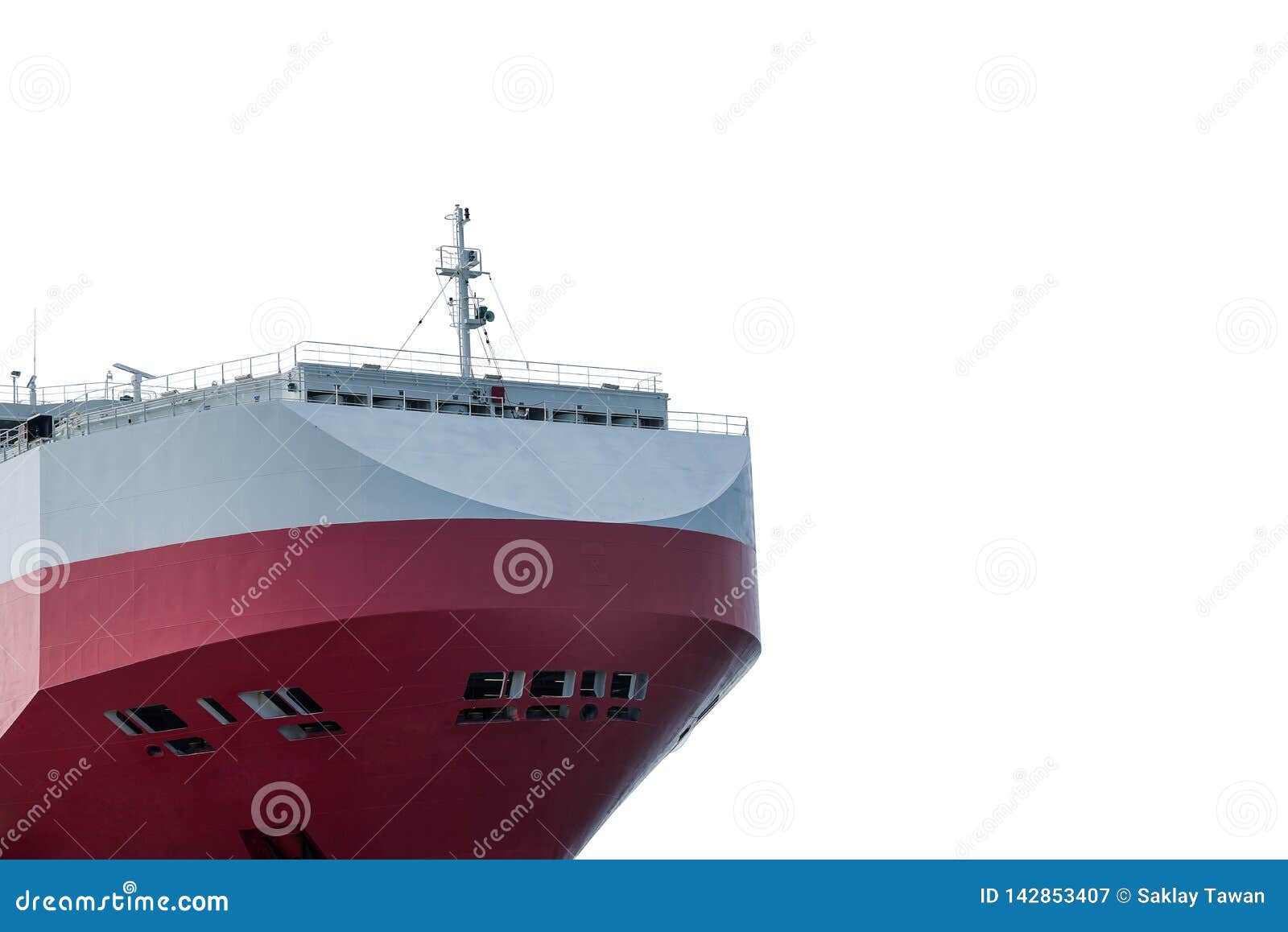 Front Ship Red and White with Antenna and Navigation Bridge Ship. Stock ...