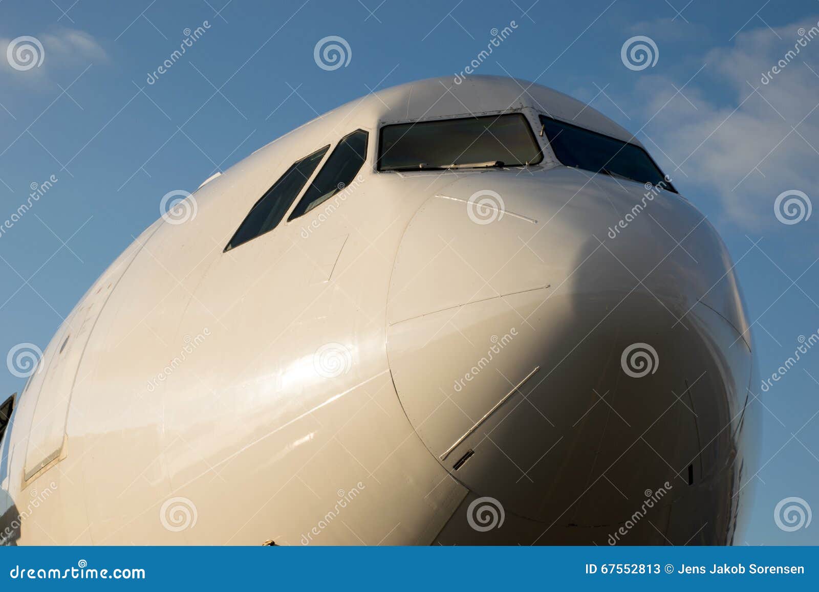 Front Shot of Airbus 330 Cockpit with Blue Sky Around Stock Image ...