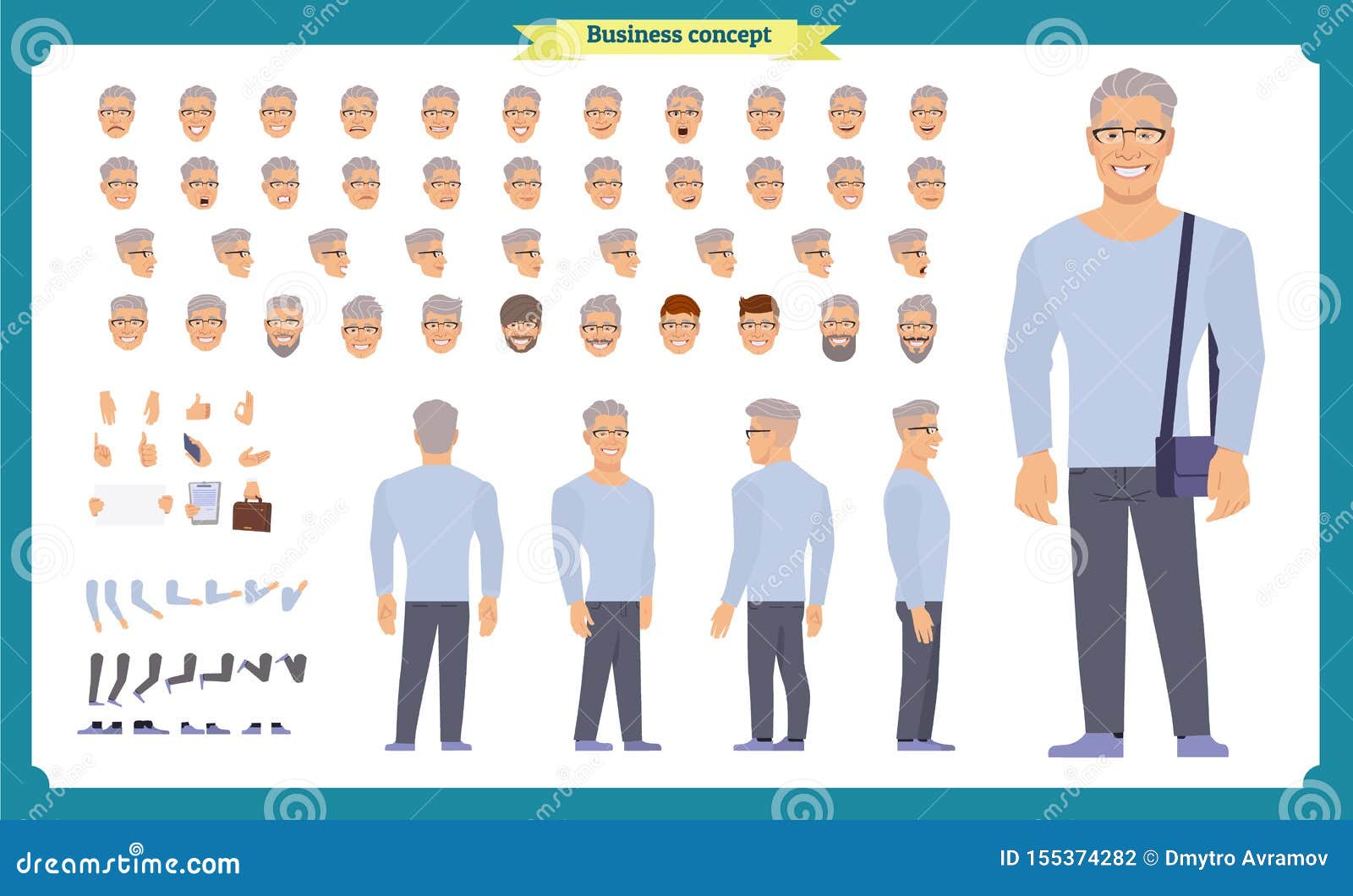 Front, Side, Back View Animated Character Set With Various Views ...