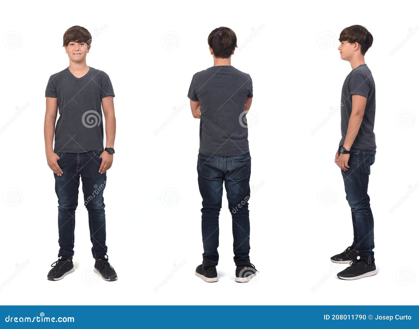 Front,side and Back View of Same Teenage Boy with on White Stock Photo ...