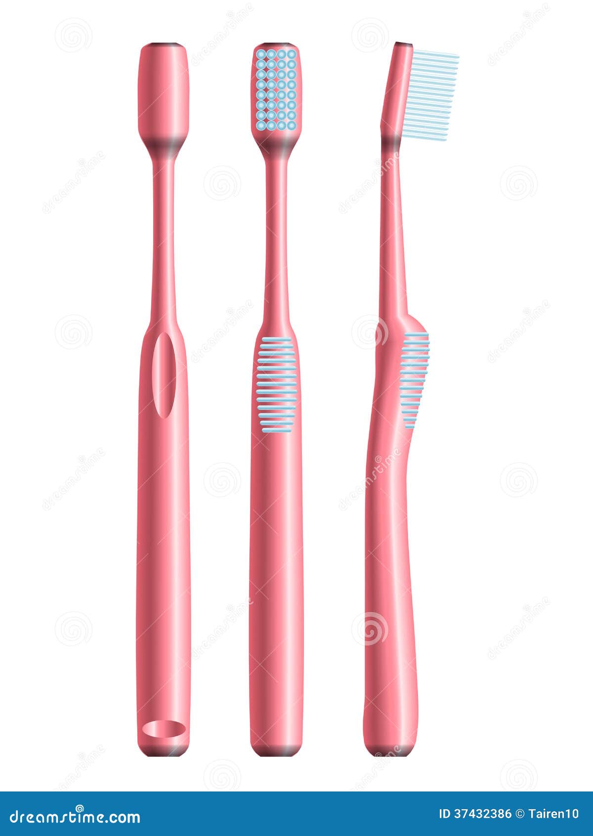 Front Side and Back Views of Pink Toothbrush Stock Vector ...