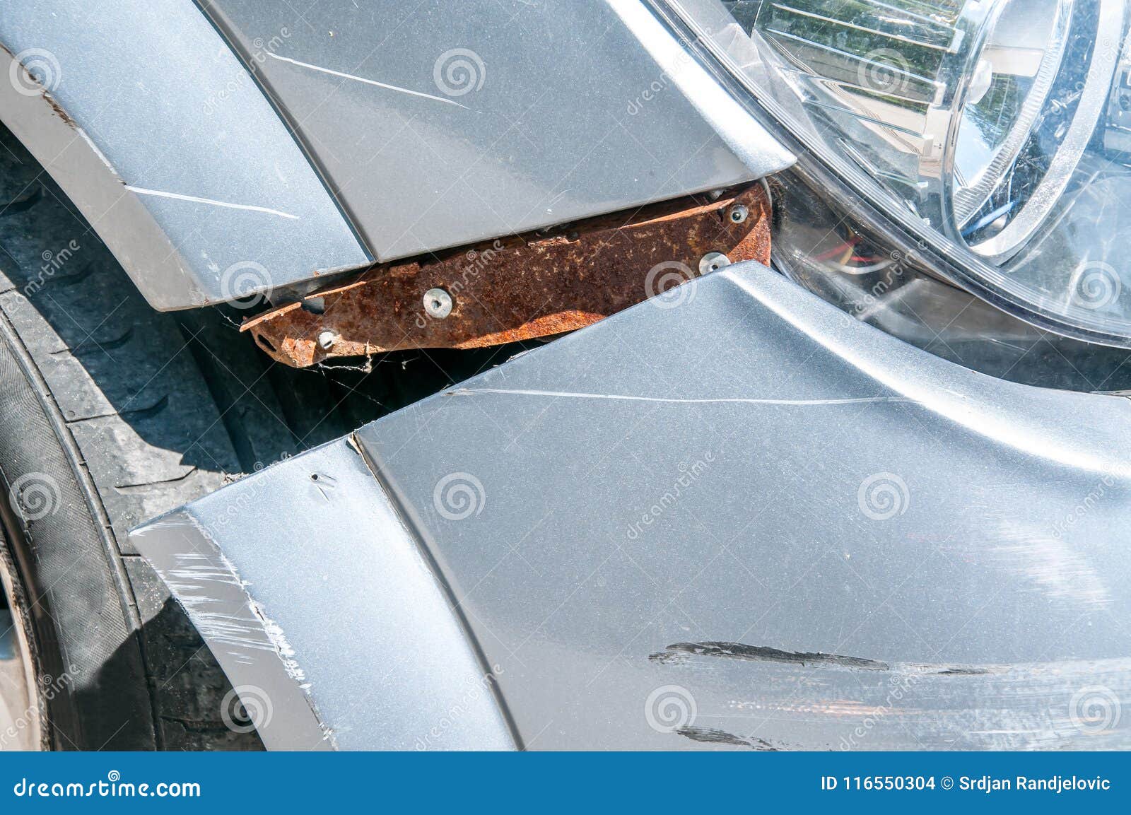 Front Side of Broken and Damaged Car Wreck in Crash Accident with ...