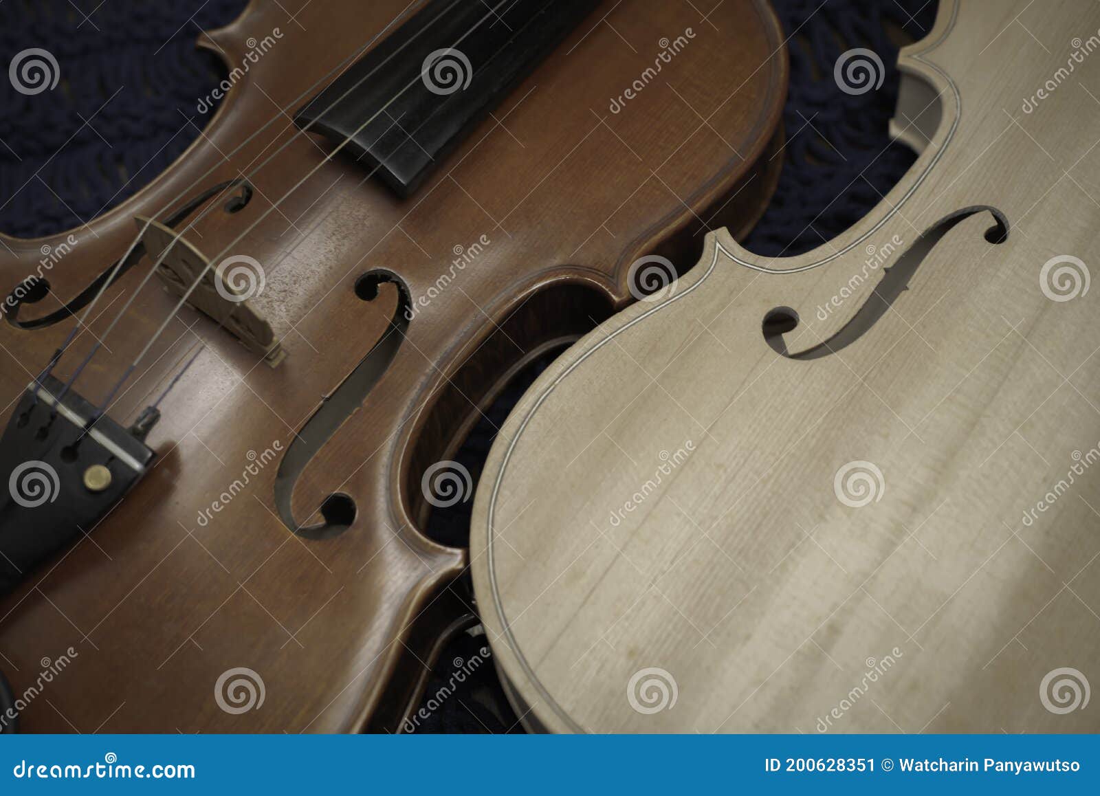 Front Side of Completed Violin Put Besied Raw Violin Stock Image ...