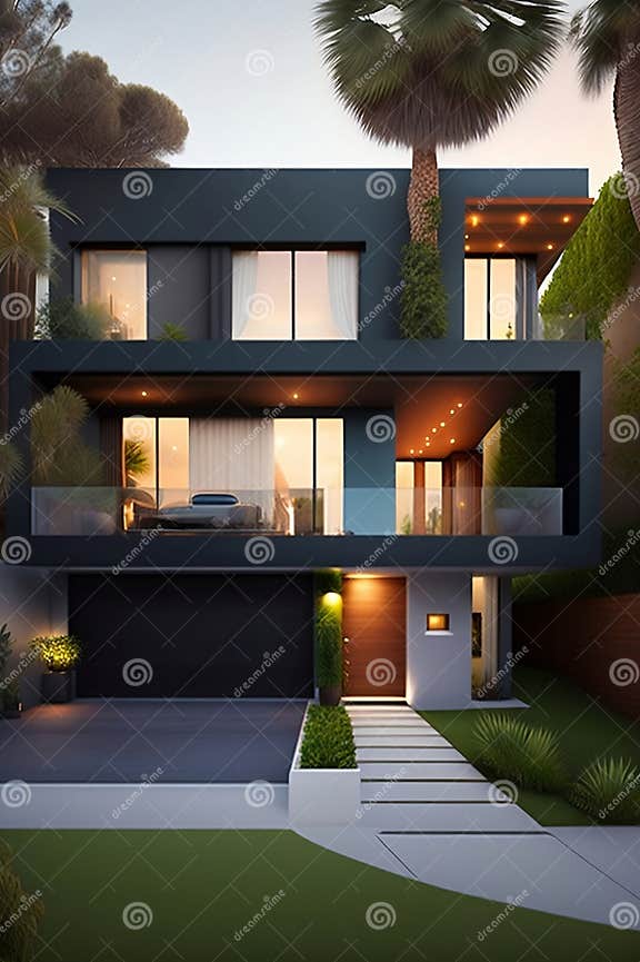 Front Side of a Modern House Design and Architecture. Generative Ai. Ai ...