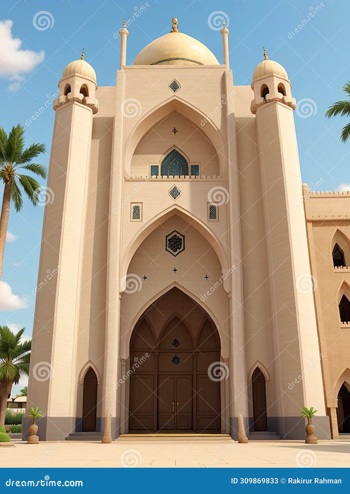 The Front Side of the Mosque Building, Vector Illustration, Stock ...