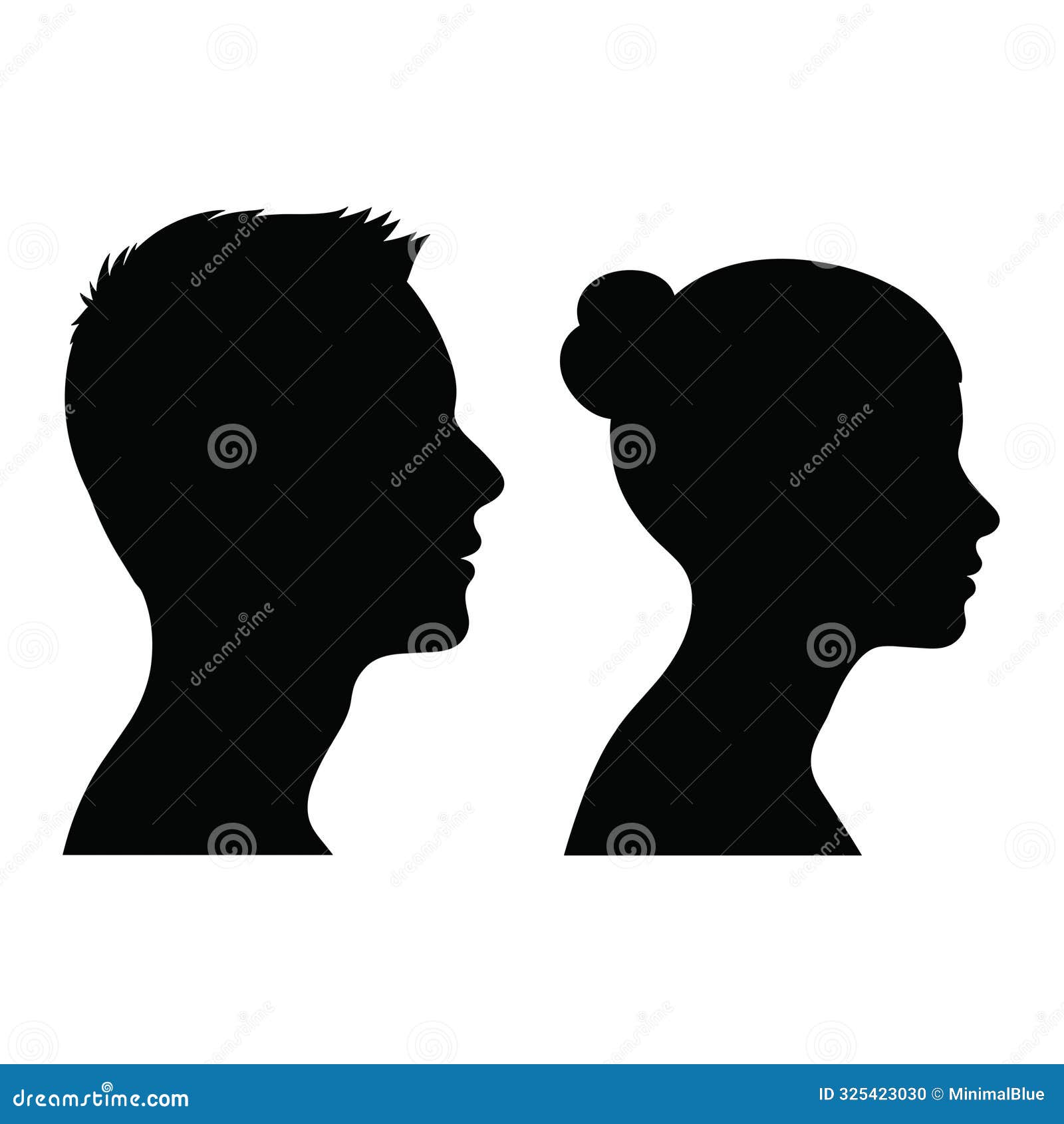 Front and Side Profile Silhouettes of Young Couple Stock Illustration ...