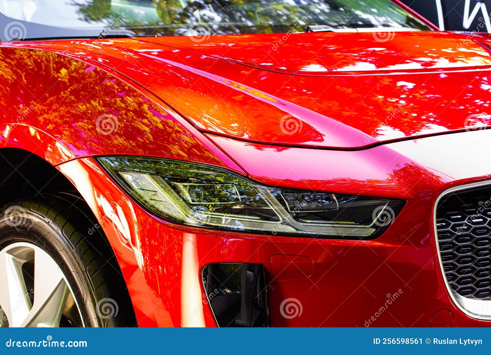 Front Side of Red Jaguar I-Pace Stock Image - Image of battery ...
