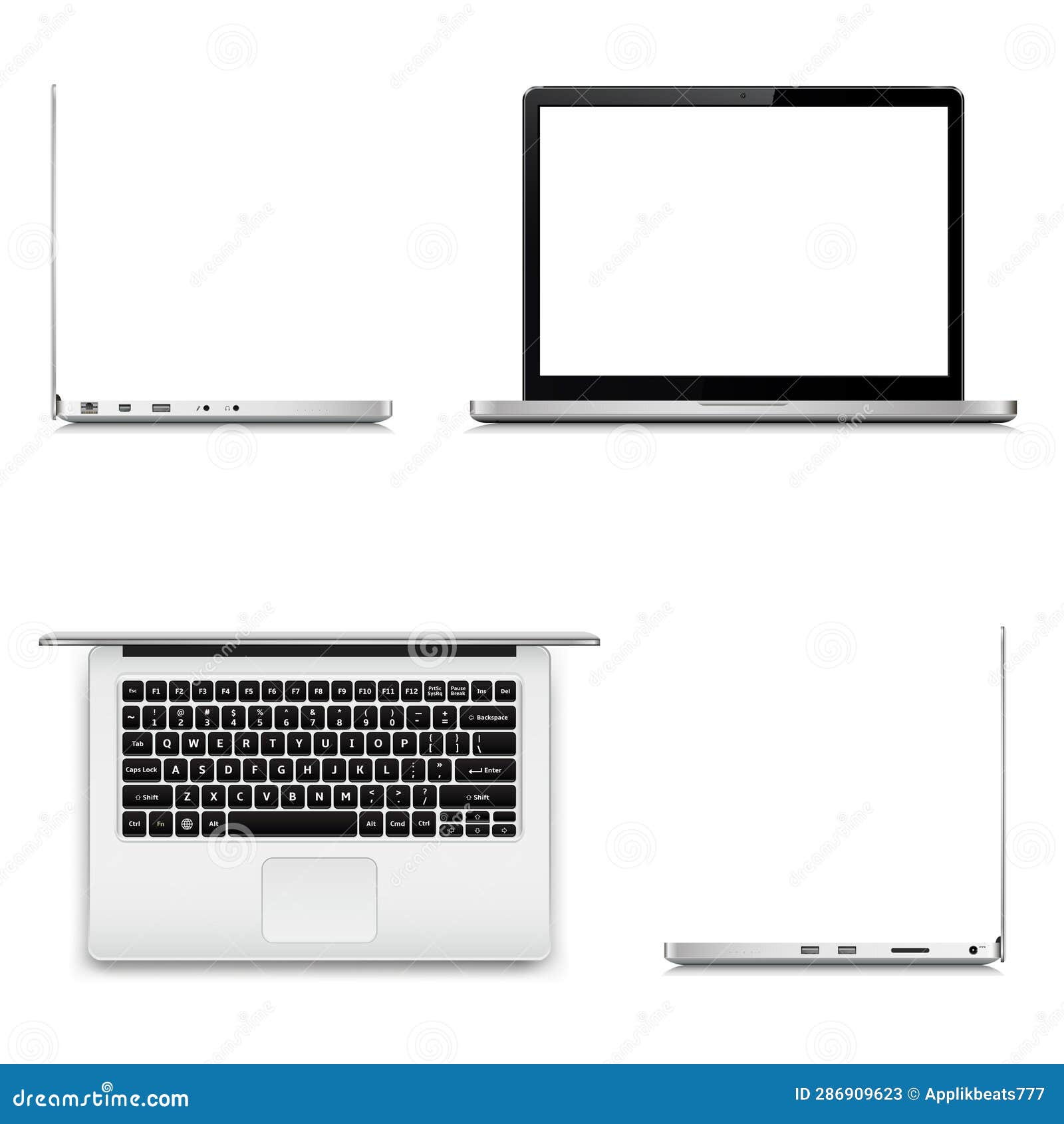 Front, Side and Top View on Laptop Computer Stock Vector - Illustration ...