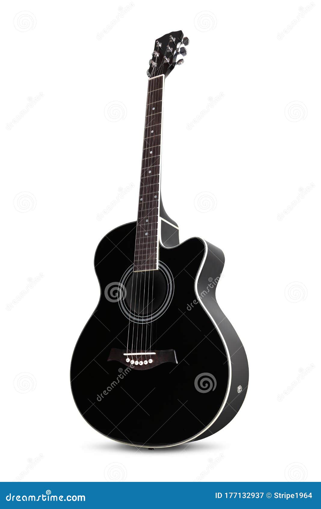 Front and Side View of a Black Guitar on White Stock Image - Image of ...