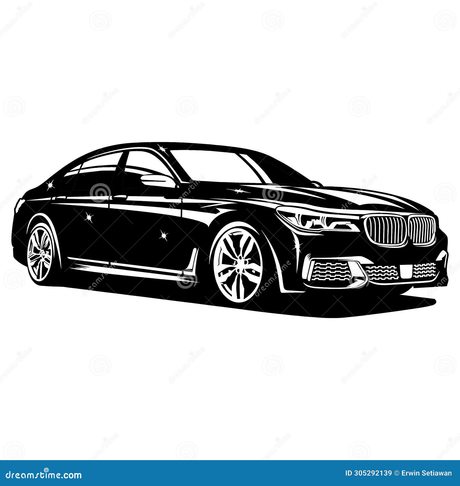 Front Side View Bwm Car Cool and Elegant Car Black and White Line Art ...