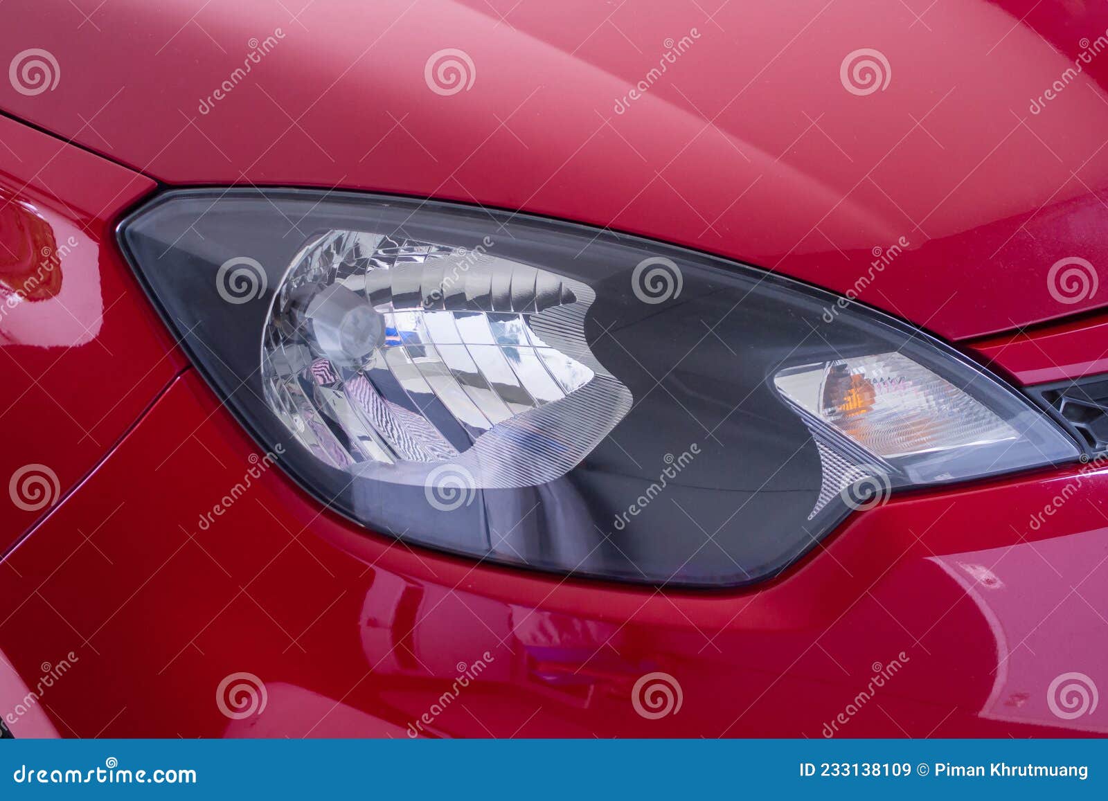 Front Side View Headlight of Modern Red Car Stock Image - Image of ...