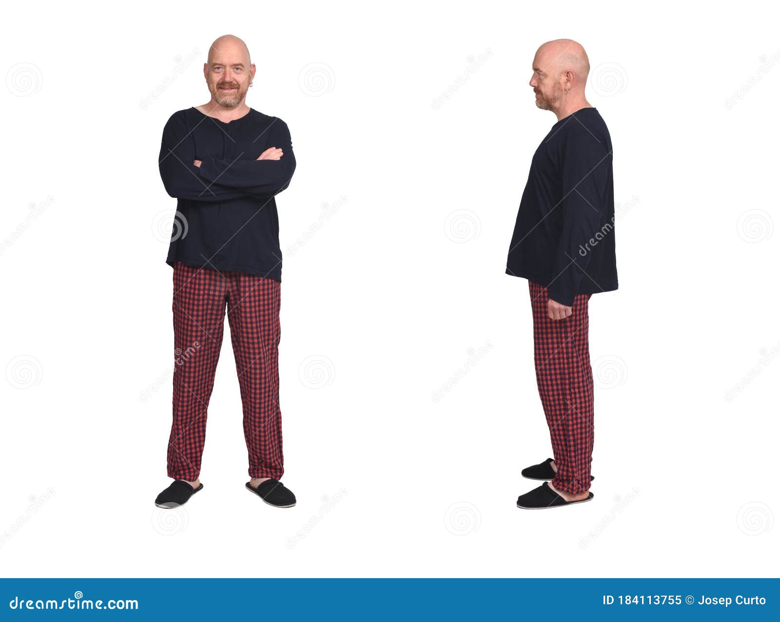 Front and Side View of a Man with Pajamas on White Stock Image - Image ...